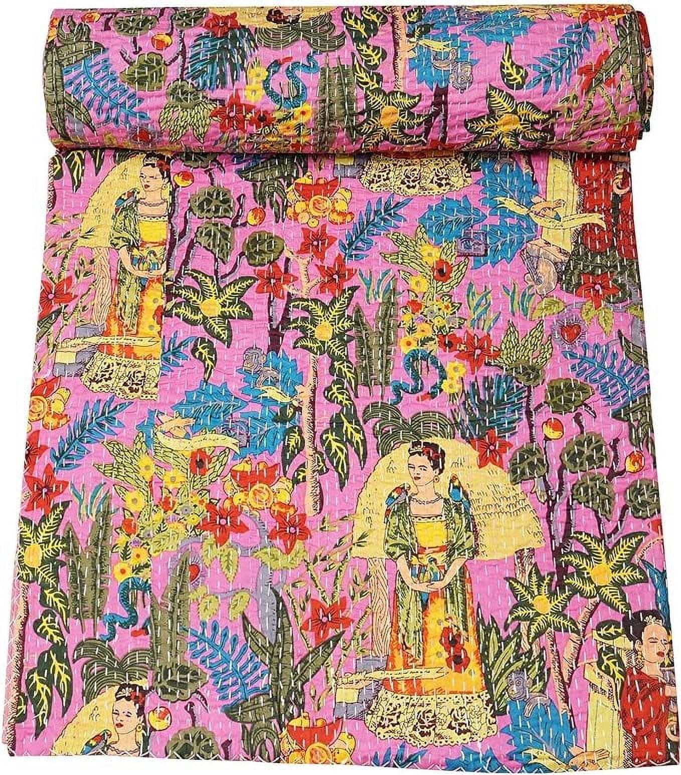 Handblock Multi Floral Print Handmade Cotton Kantha Quilting Throw ...