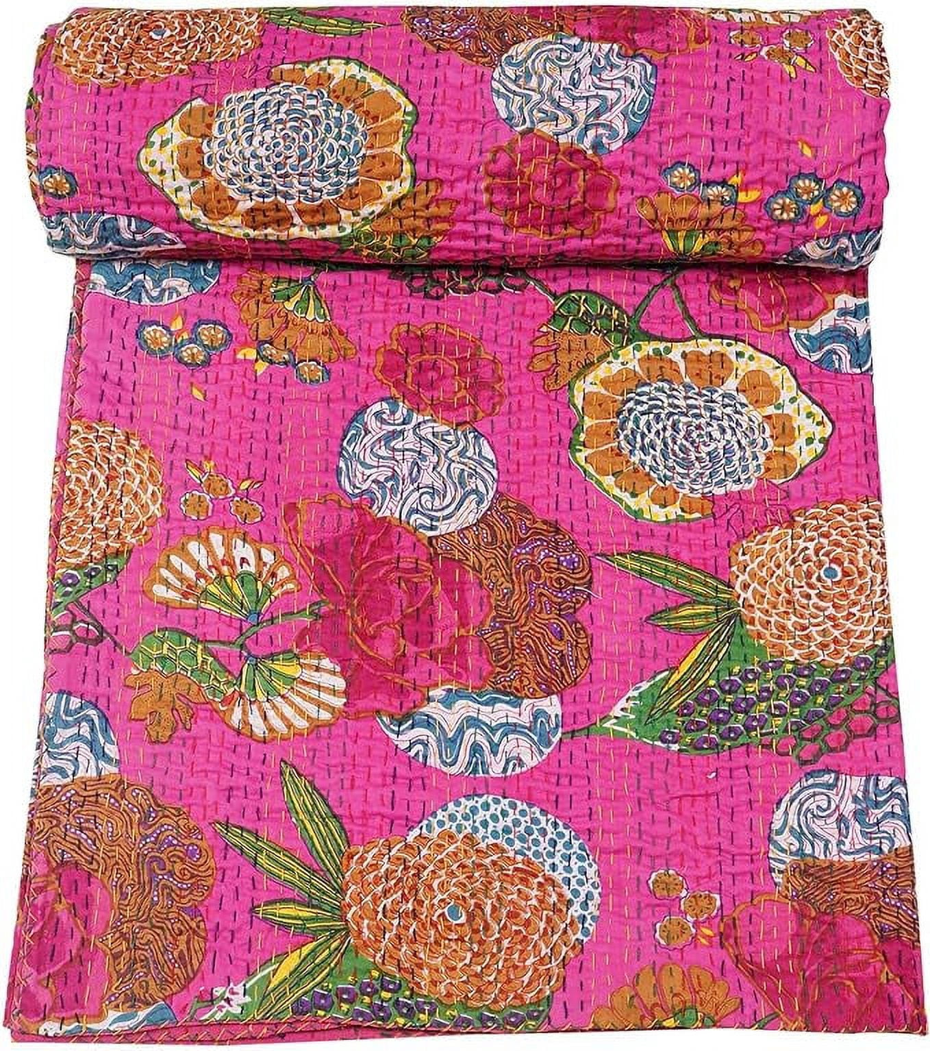 Handblock Multi Fruit Print Handmade Cotton Kantha Quilting Throw ...