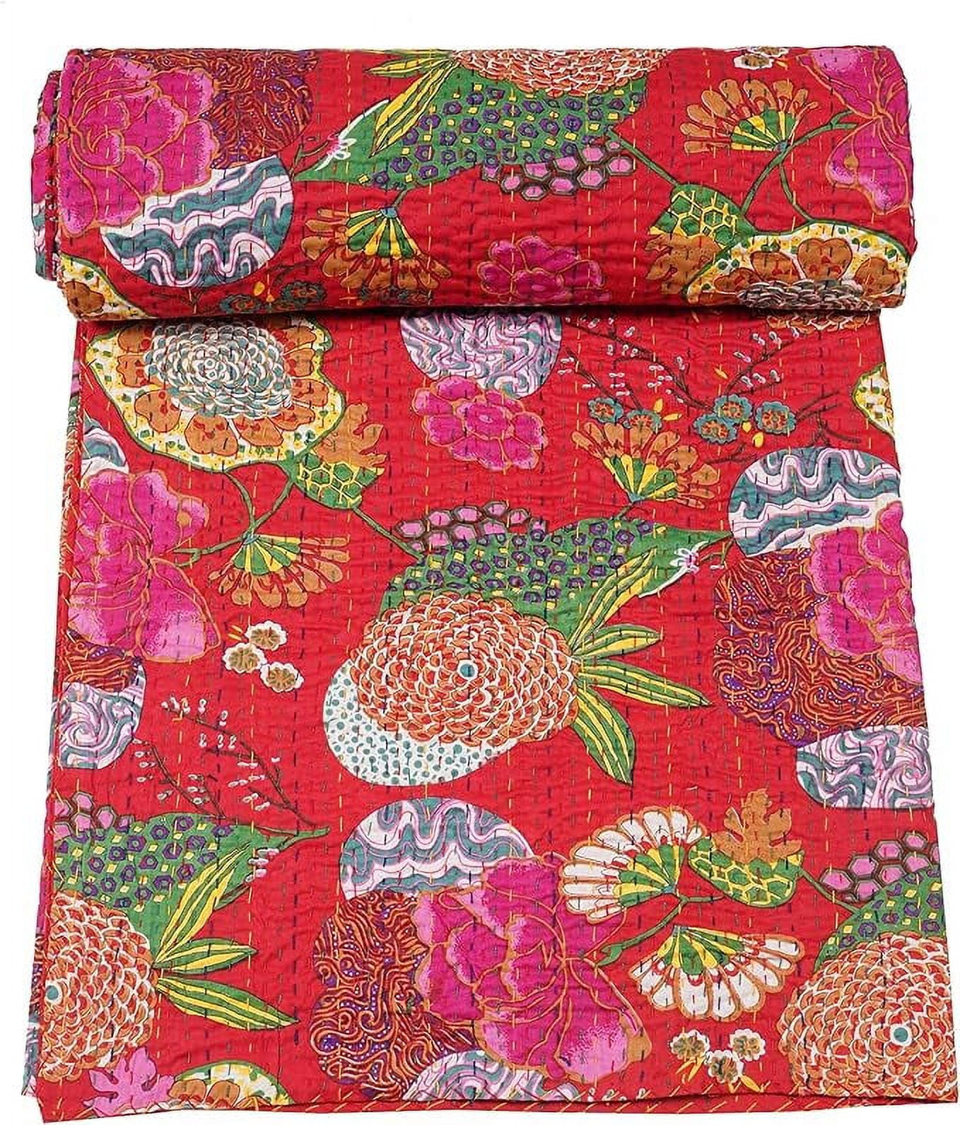 Handblock Multi Fruit Print Handmade Cotton Kantha Quilting Throw ...
