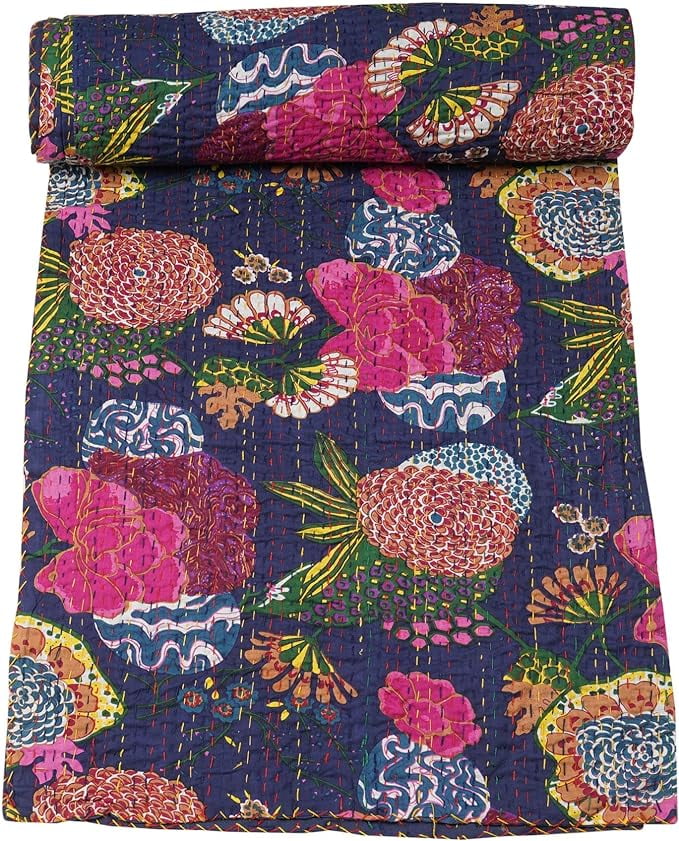 Handblock Multi Fruit Print Handmade Cotton Kantha Quilting Throw ...