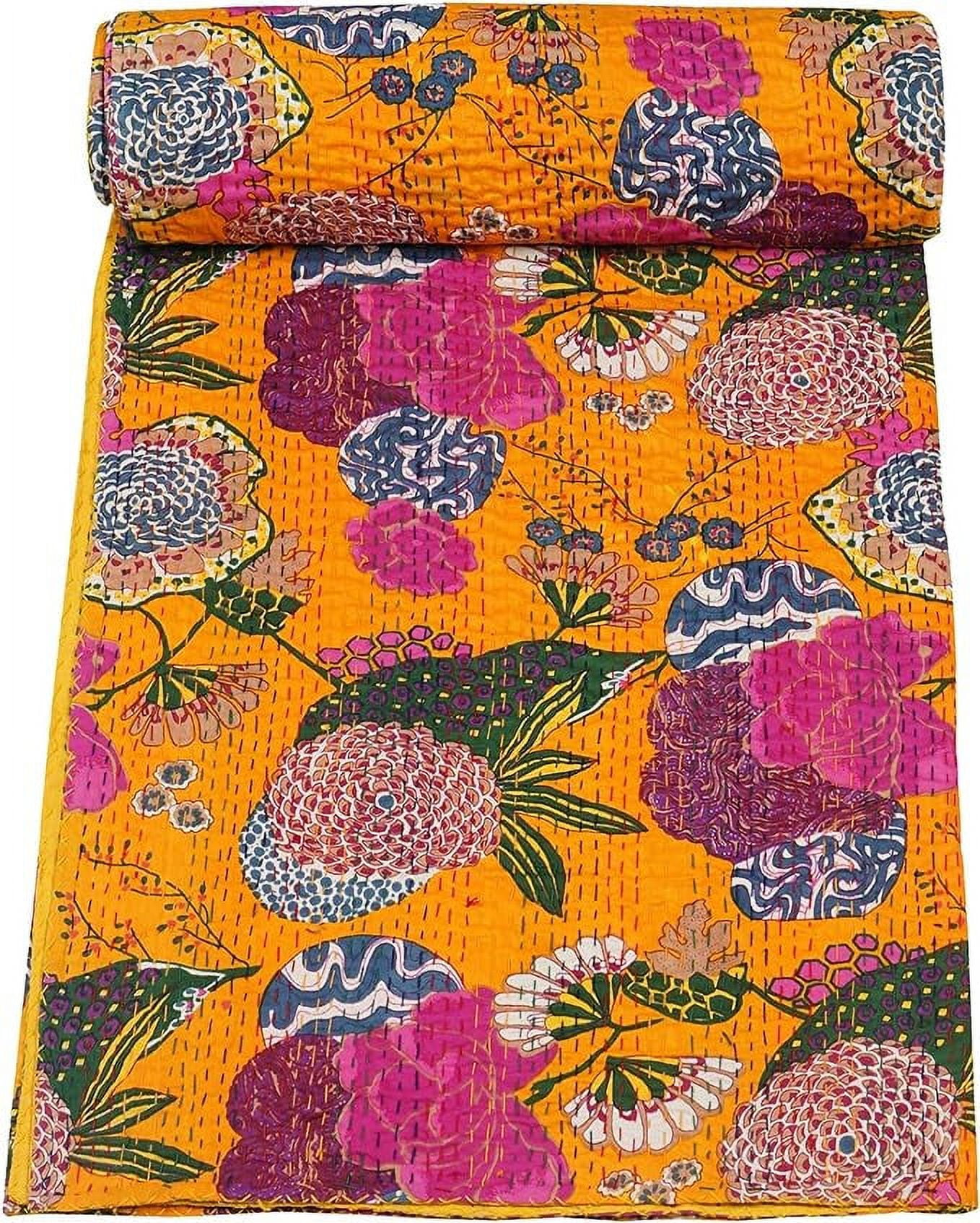 Handblock Multi Fruit Print Handmade Cotton Kantha Quilting Throw ...