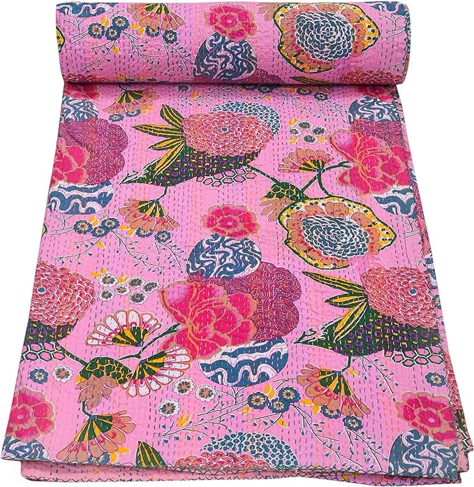 Handblock Multi Fruit Print Handmade Cotton Kantha Quilting Throw ...