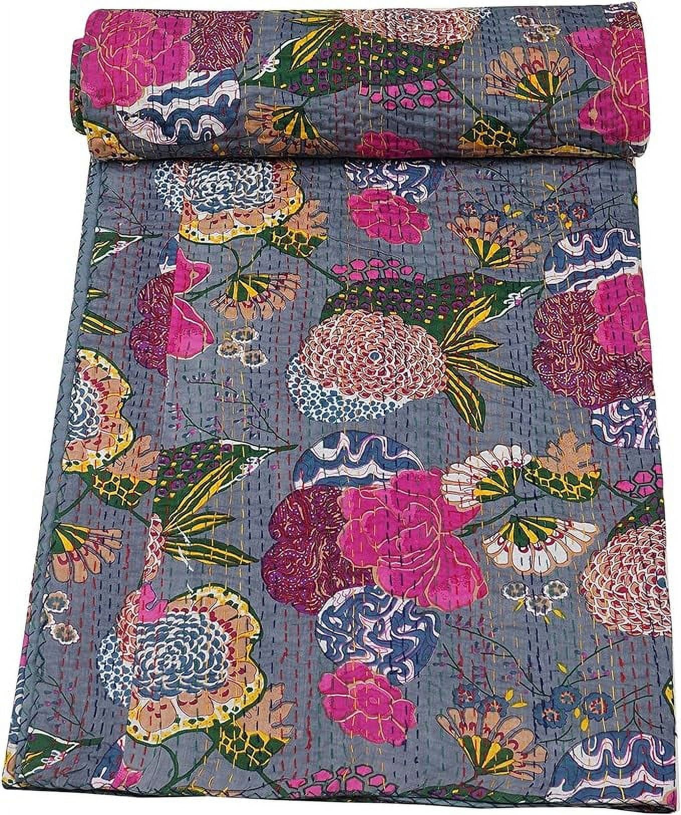 Handblock Multi Fruit Print Handmade Cotton Kantha Quilting Throw ...