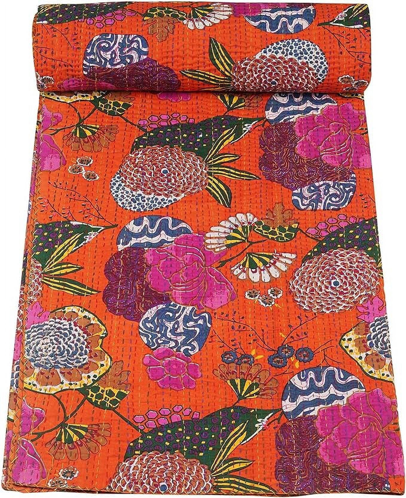Handblock Multi Fruit Print Handmade Cotton Kantha Quilting Throw ...