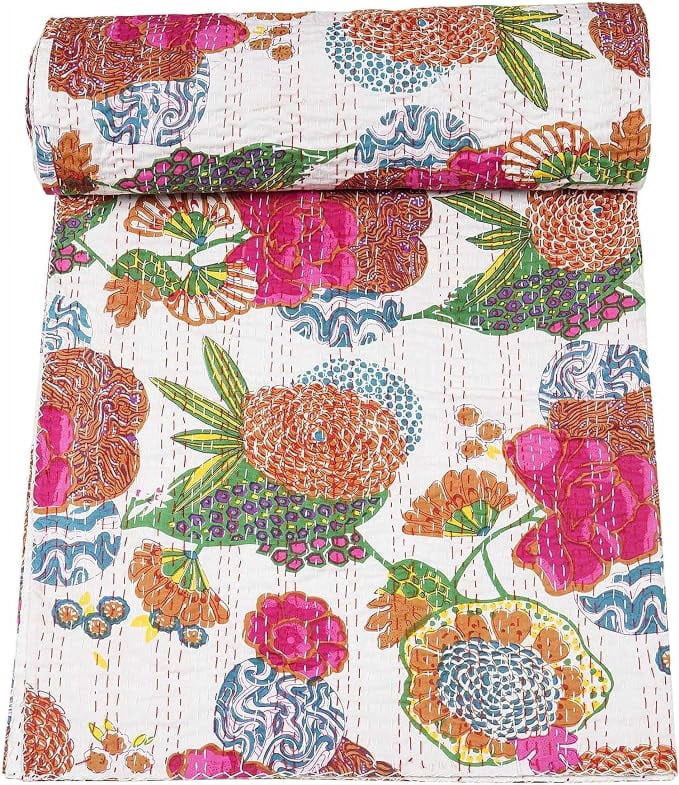 Handblock Multi Fruit Print Handmade Cotton Kantha Quilting Throw ...