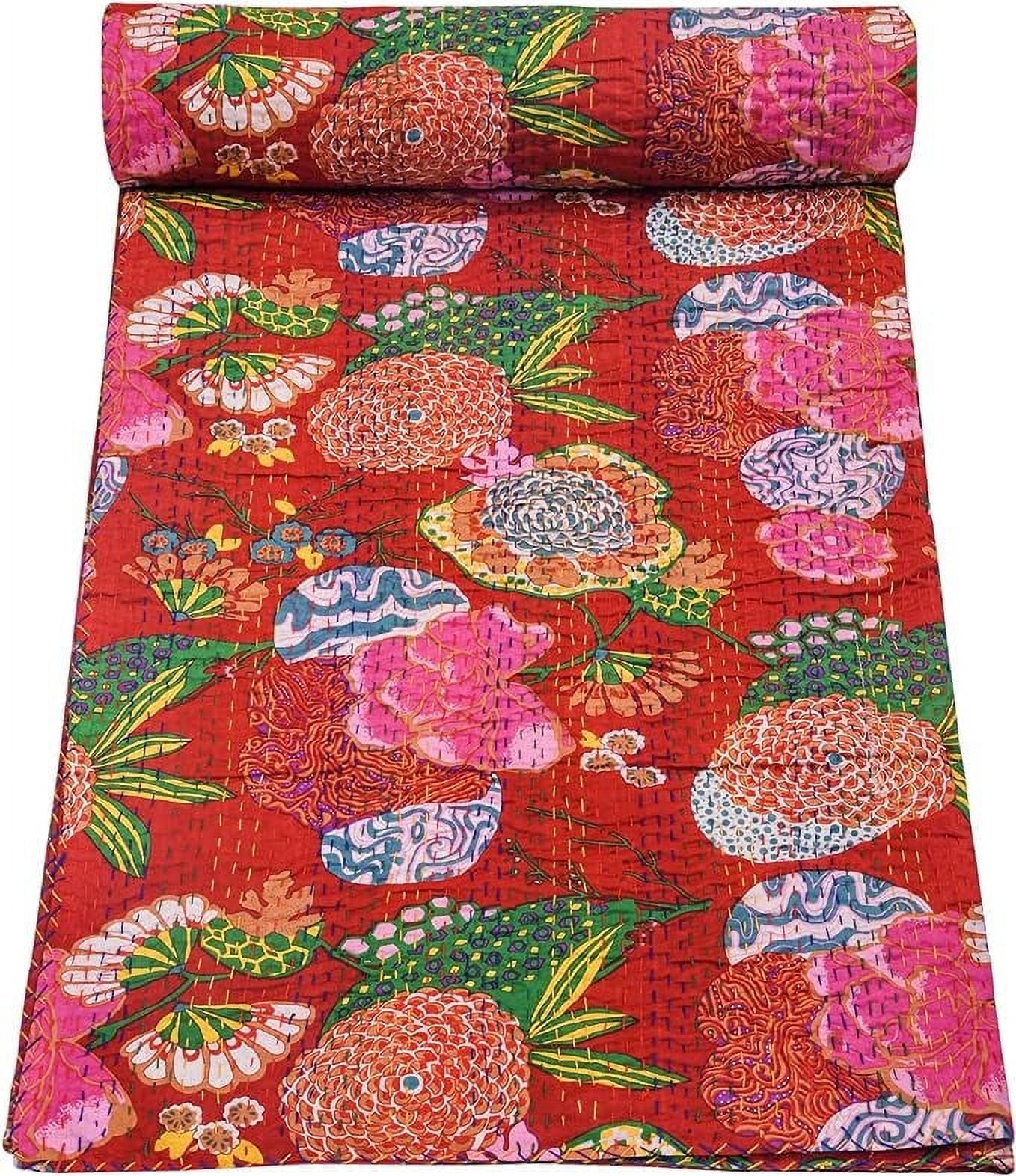 Handblock Multi Fruit Print Handmade Cotton Kantha Quilting Throw ...