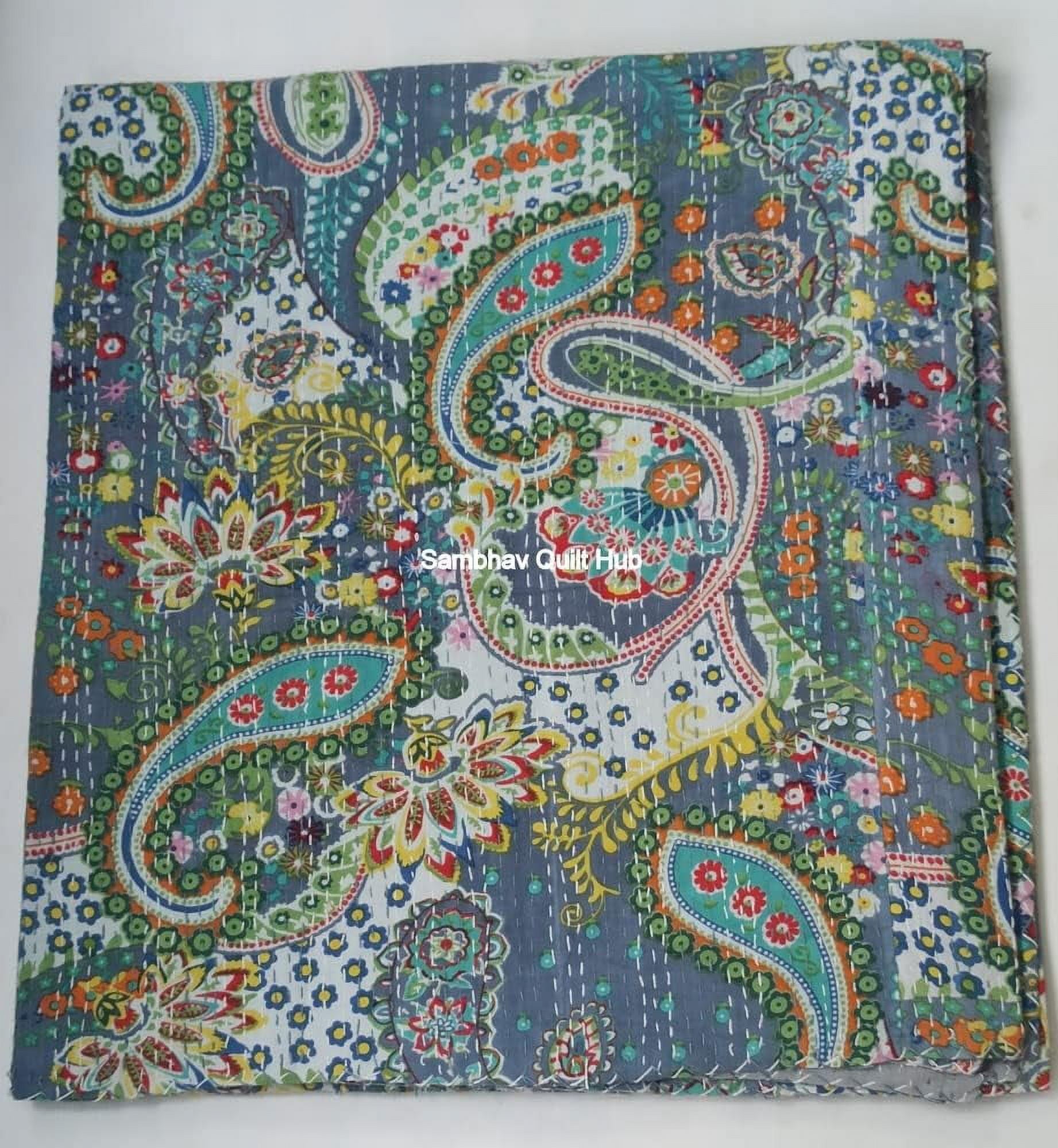 Handblock Multi Pasiely Print Handmade Cotton Kantha Quilting Throw ...