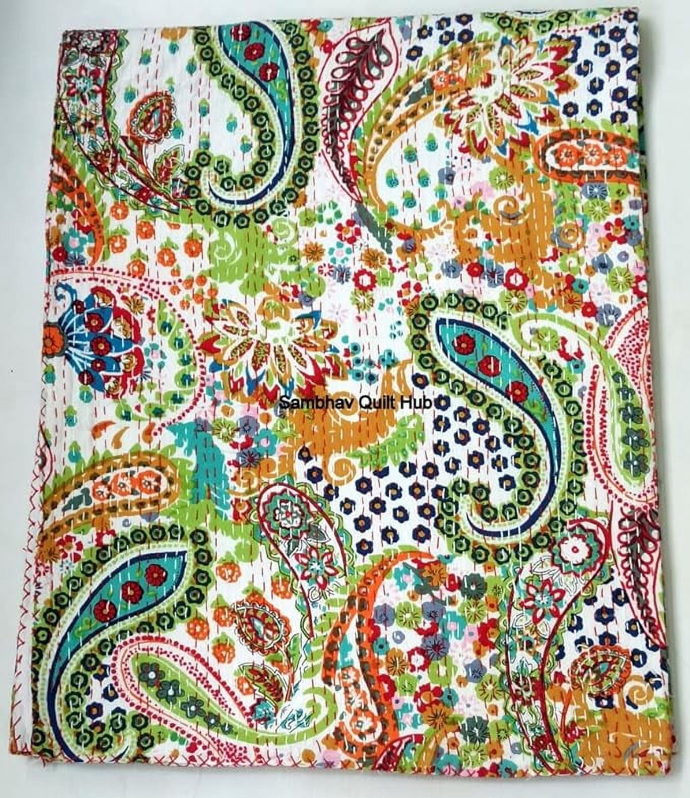Handblock Multi Pasiely Print Handmade Cotton Kantha Quilting Throw ...