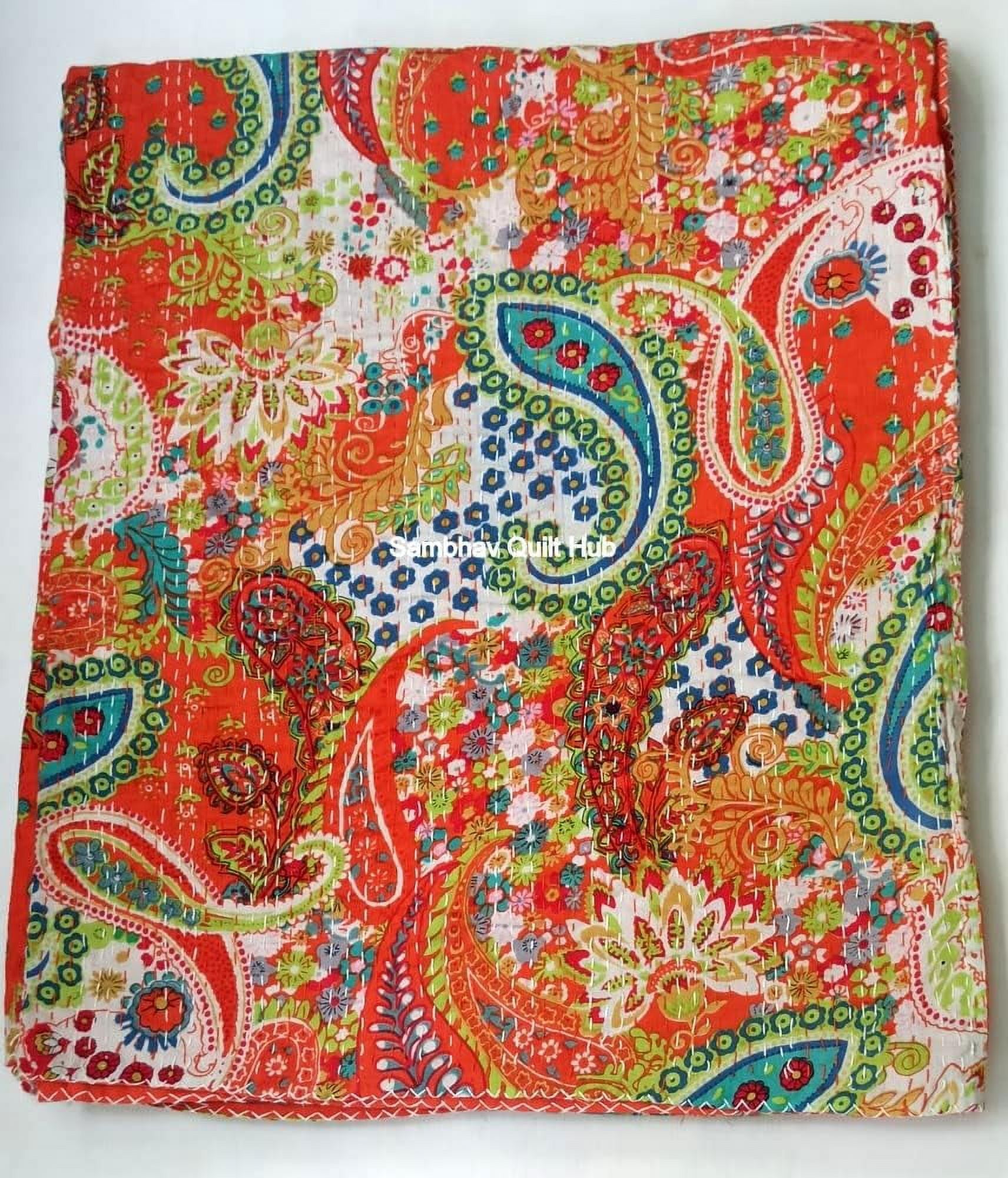 Handblock Multi Pasiely Print Handmade Cotton Kantha Quilting Throw ...