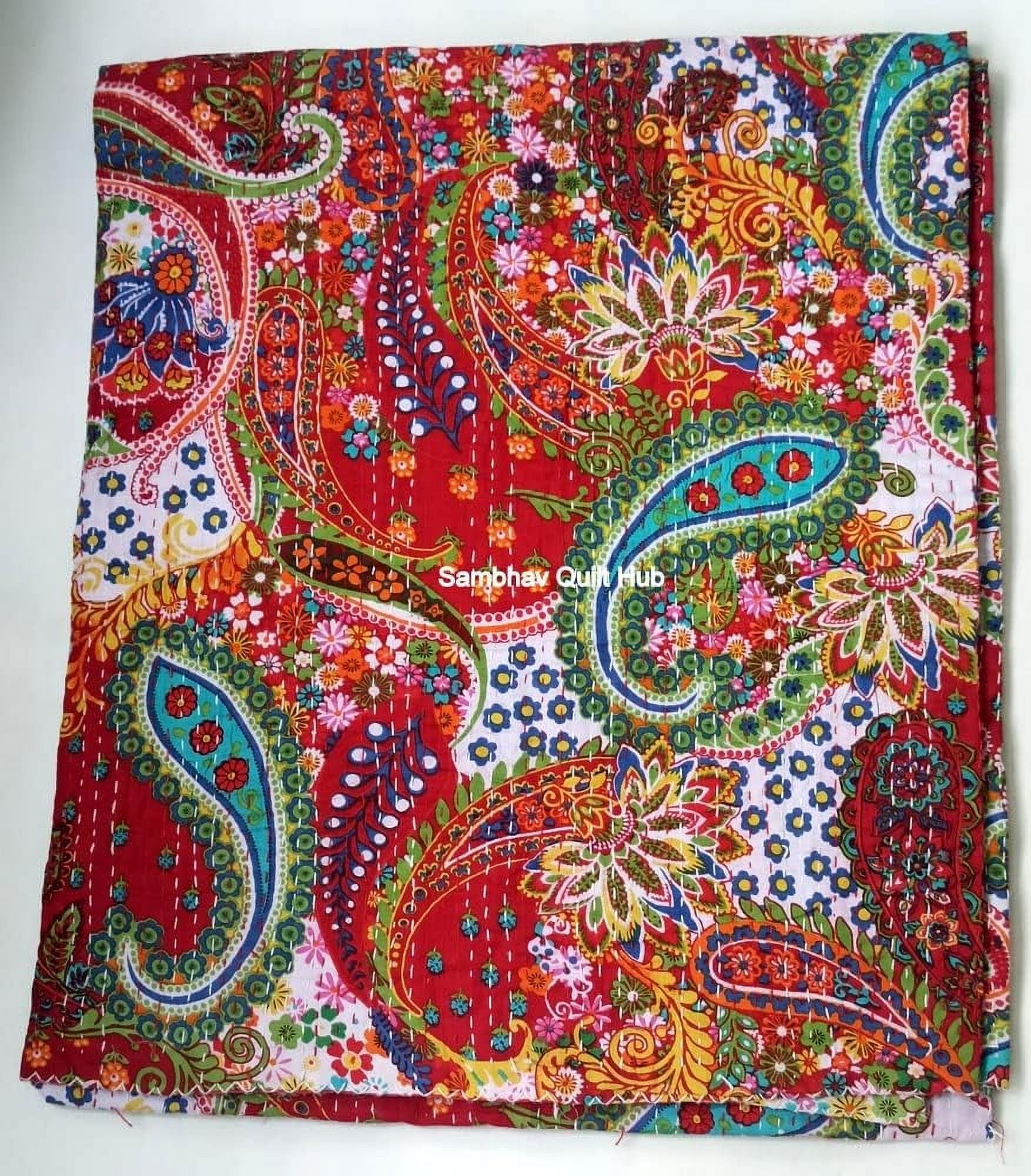 Handblock Multi Pasiely Print Handmade Cotton Kantha Quilting Throw ...