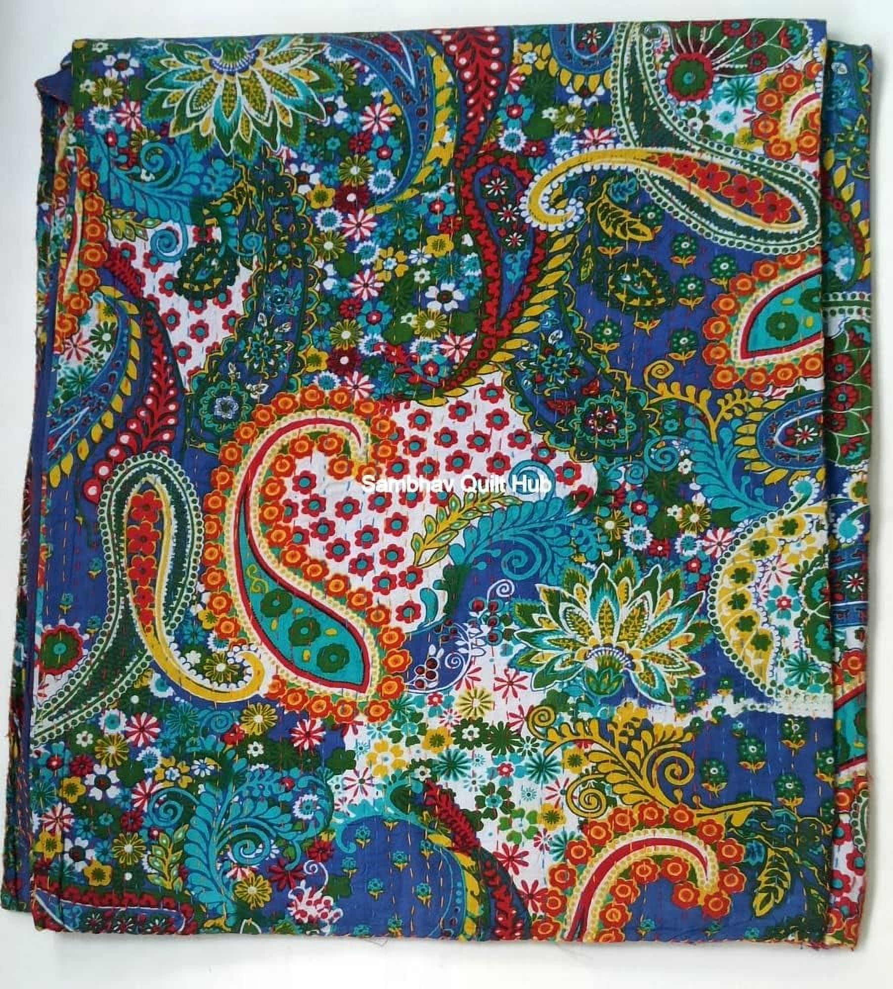 Handblock Multi Pasiely Print Handmade Cotton Kantha Quilting Throw ...