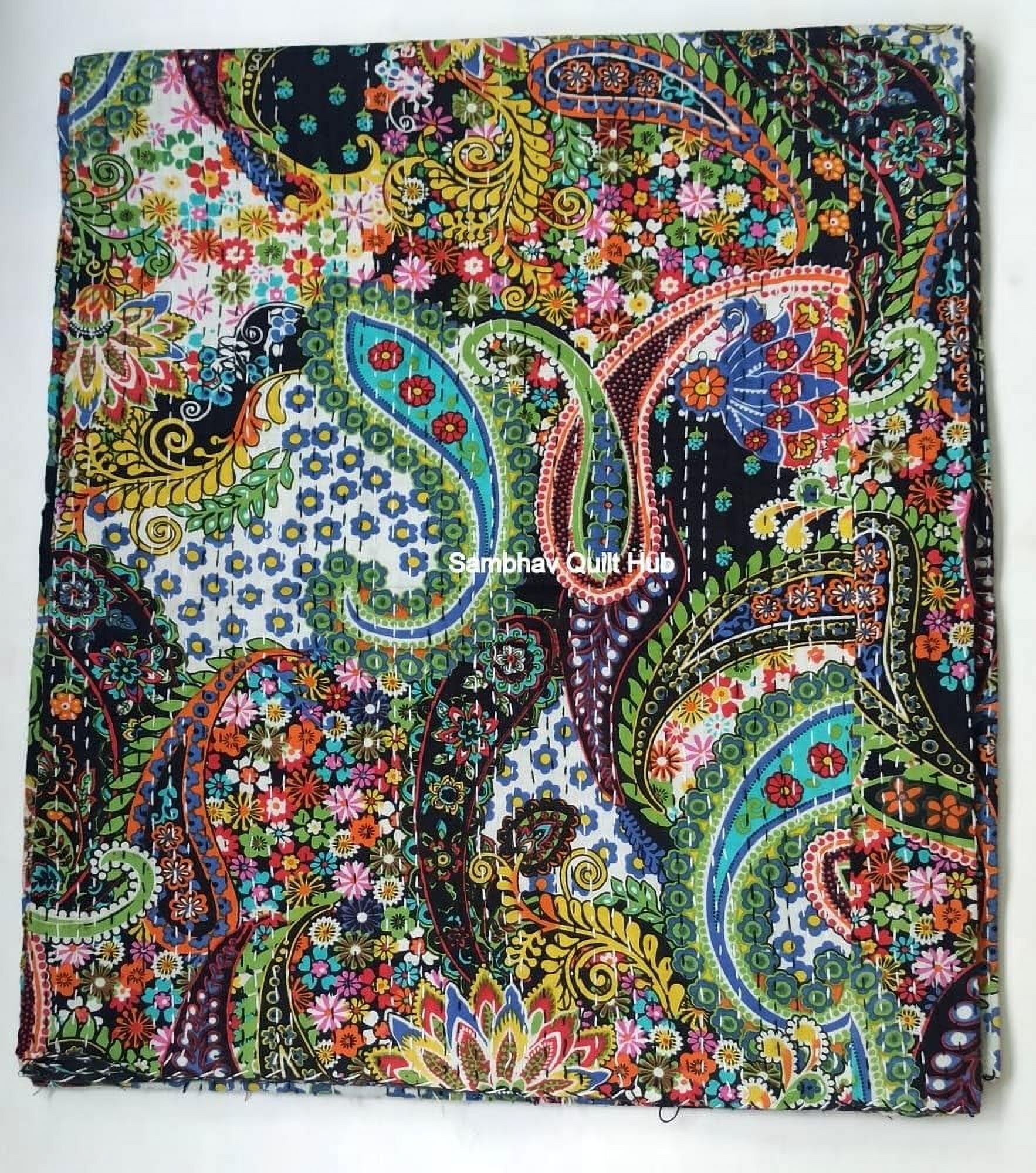 Handblock Multi Pasiely Print Handmade Cotton Kantha Quilting Throw ...