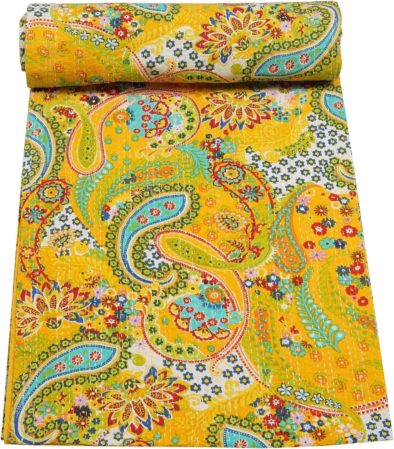 Handblock Multi Pasiely Print Handmade Cotton Kantha Quilting Throw ...