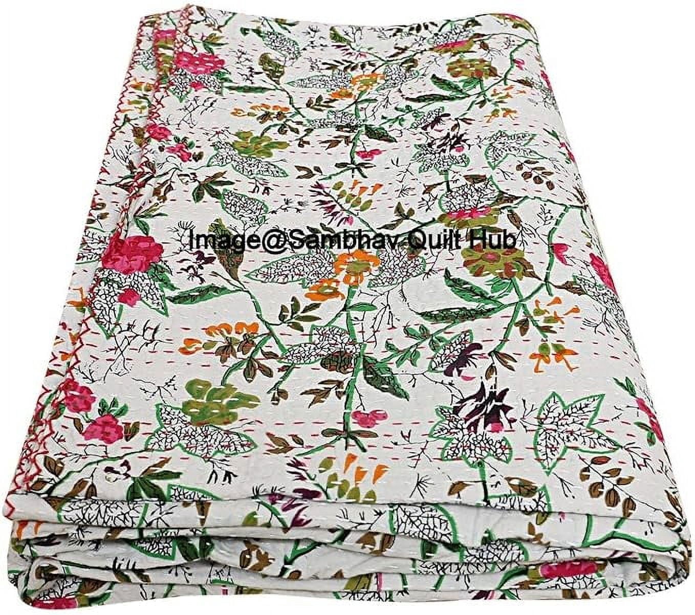 Handblock Multi Vintage BirdParadisePrint Handmade Cotton Kantha ...