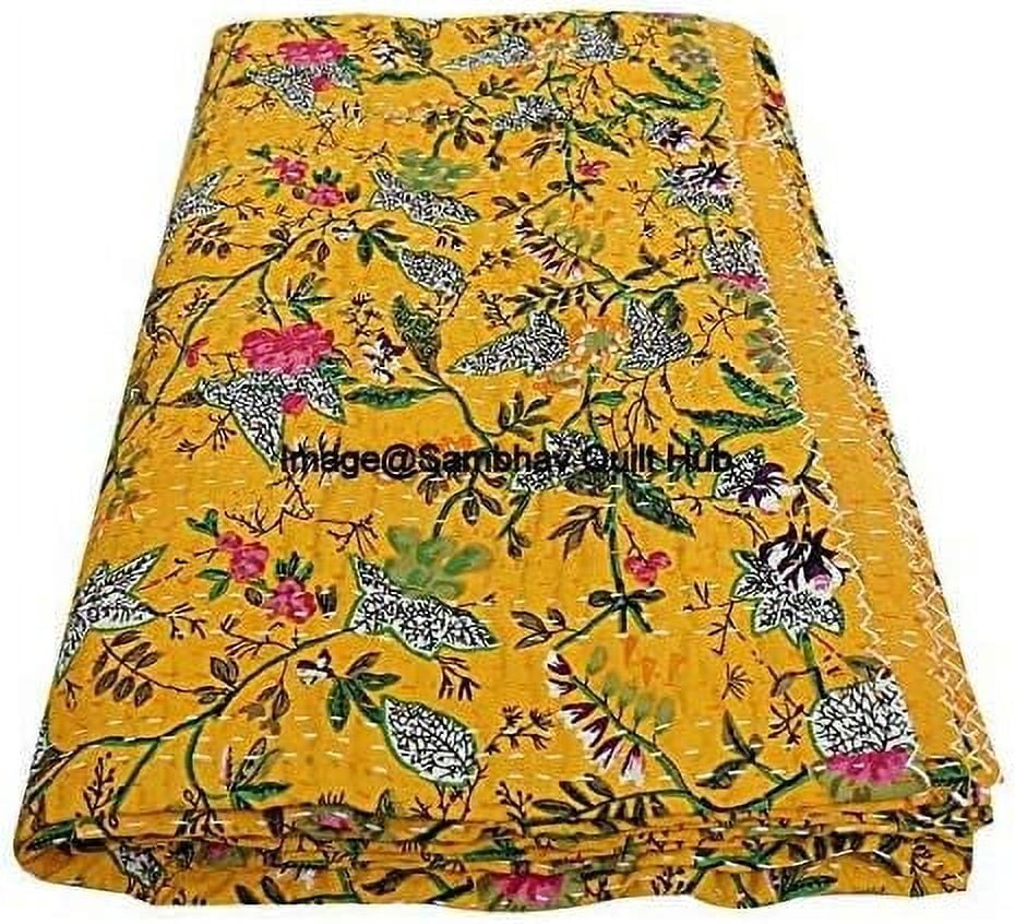 Handblock Multi Vintage BirdParadisePrint Handmade Cotton Kantha ...