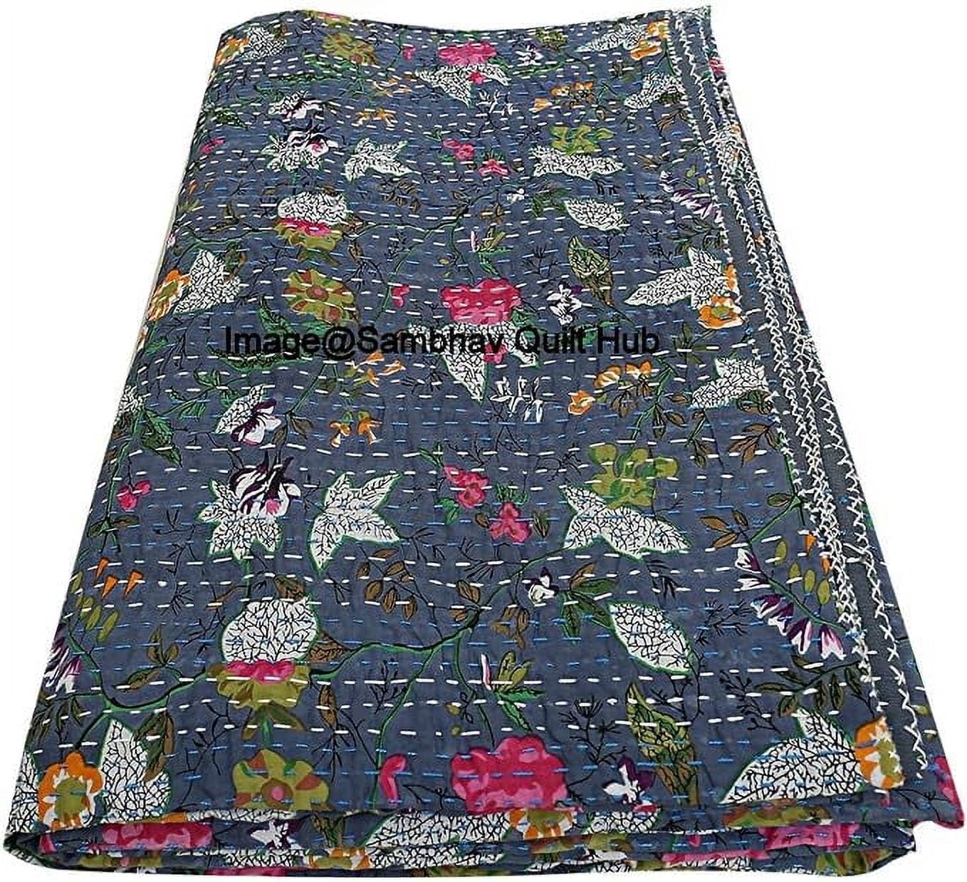 Handblock Multi Vintage BirdParadisePrint Handmade Cotton Kantha ...