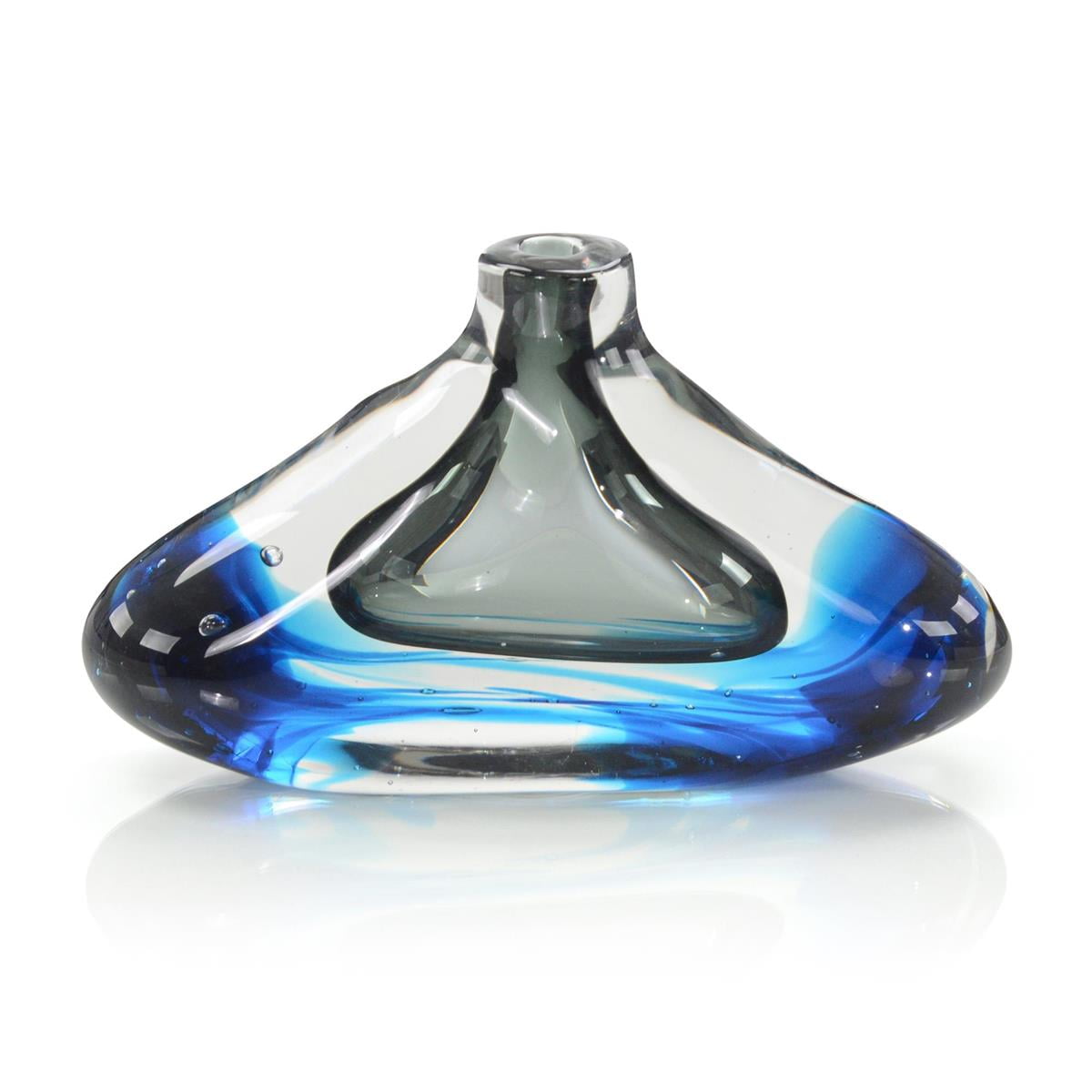 Handblown Sky Blue and Grey Glass Vase – Artisan Decorative Swirl ...