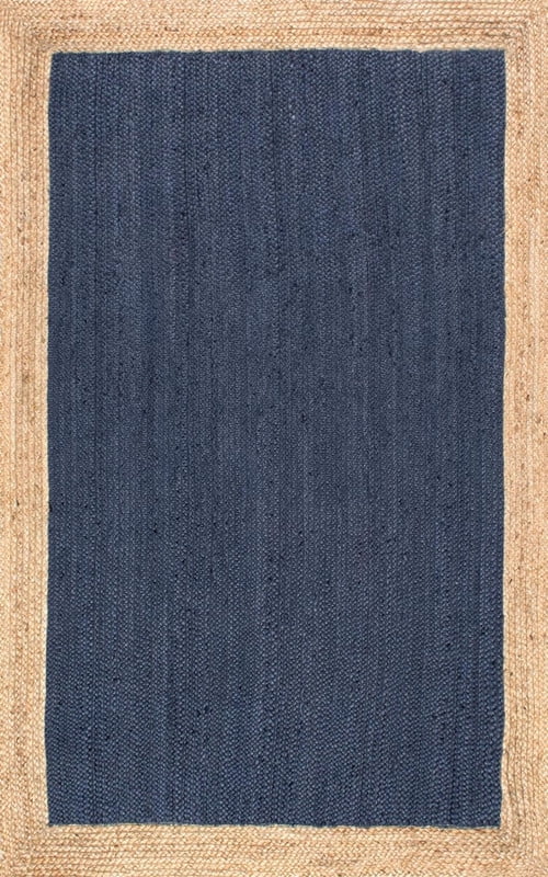 Handbraided Natural Jute Area Rug Navy Blue-Beige Color Carpet For Home ...