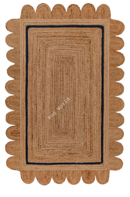 Handbraided Scalloped Design Jute Area Rug Nonslip & Durable Brown ...