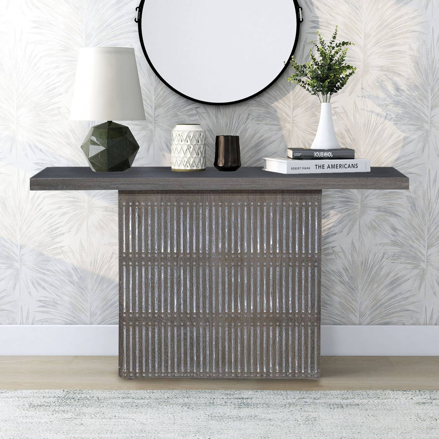 Handcarved Modern 31 Inch Tall Console Table | Distressed Gray Natural ...