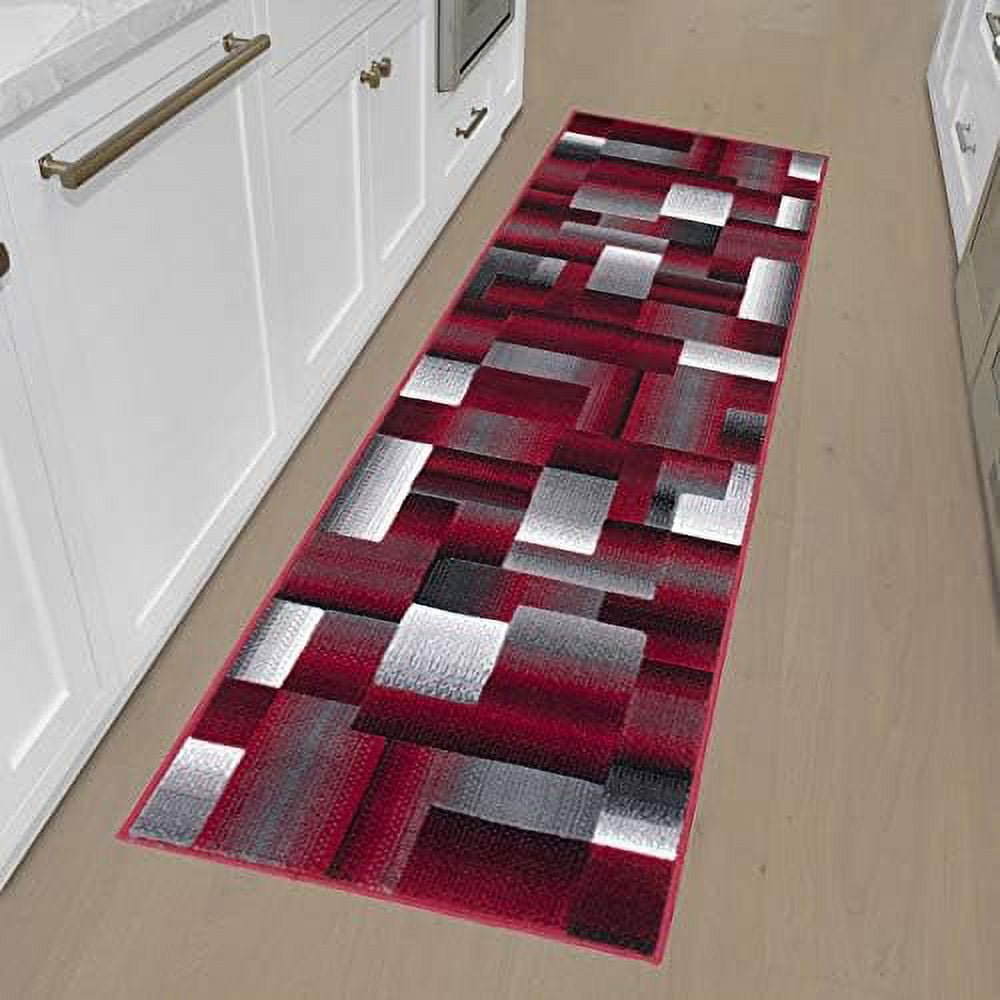 Handcraft Abstract – Red/Silver/Gray Geometric Modern Squares Pattern ...