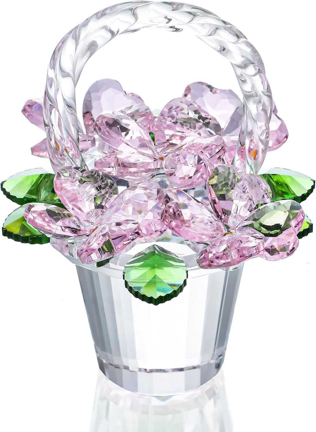 Handcraft Crystal Purple Rose Flower Figurine with Crystal Base, Glass ...