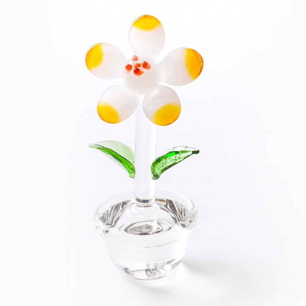 Handcraft Glass Blown Mini Cute Flowers Hand Blown Glass Art Figurines for Home Office Tabletop ...