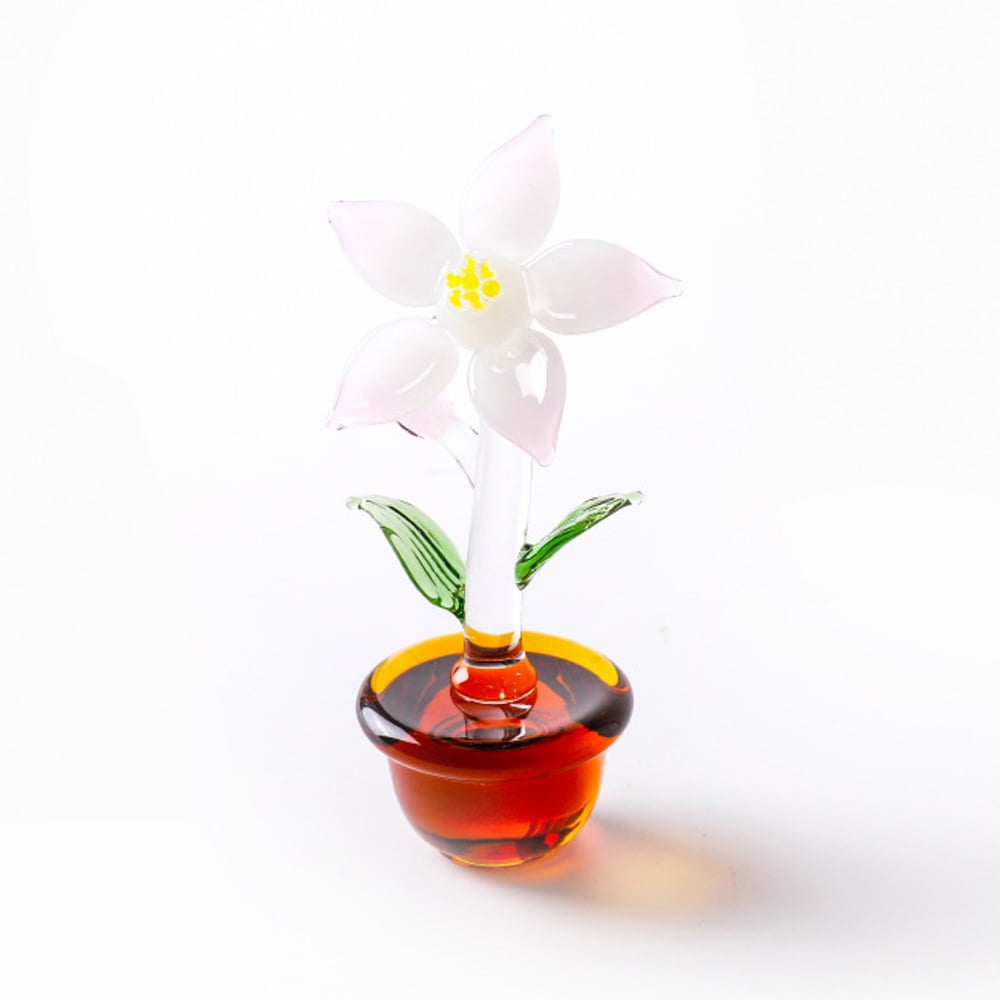 Handcraft Glass Blown Mini Cute Flowers Plants Crystal Art Figurines ...