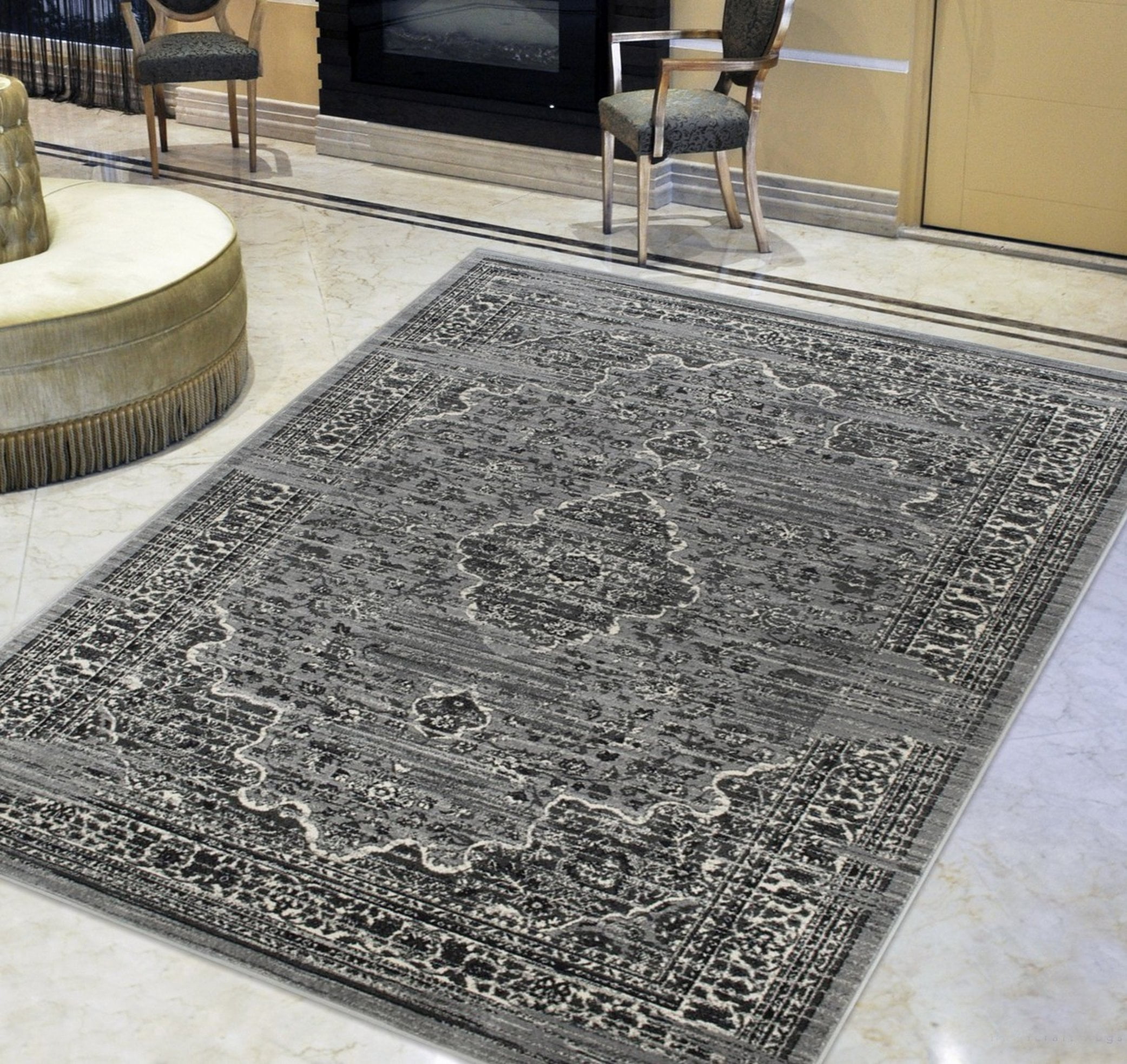 Handcraft Rugs-Ash/Gray Persian Isfahan Floral Pattern Distressed ...