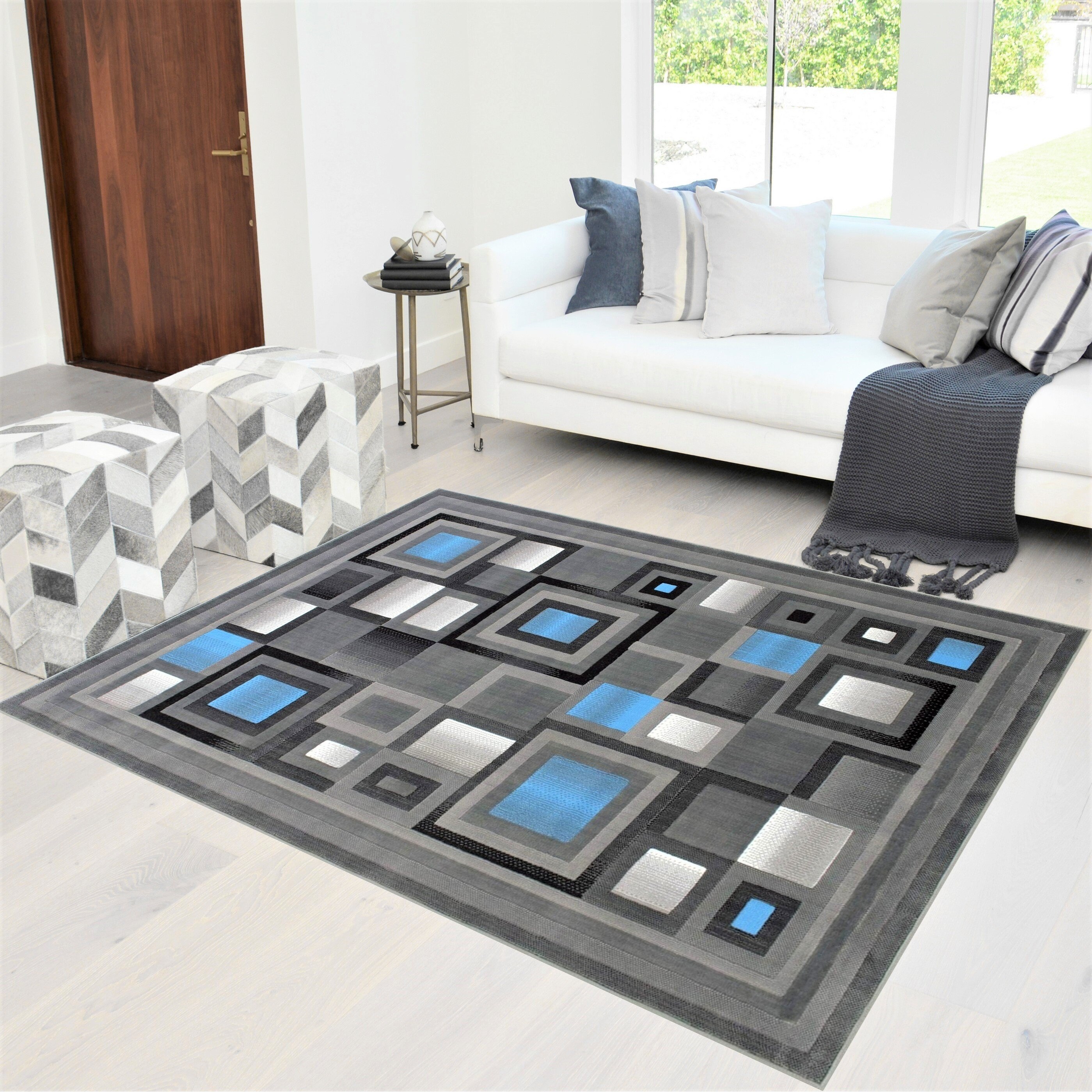 Handcraft Rugs Blue/Silver/Gray Abstract Geometric Modern Squares ...