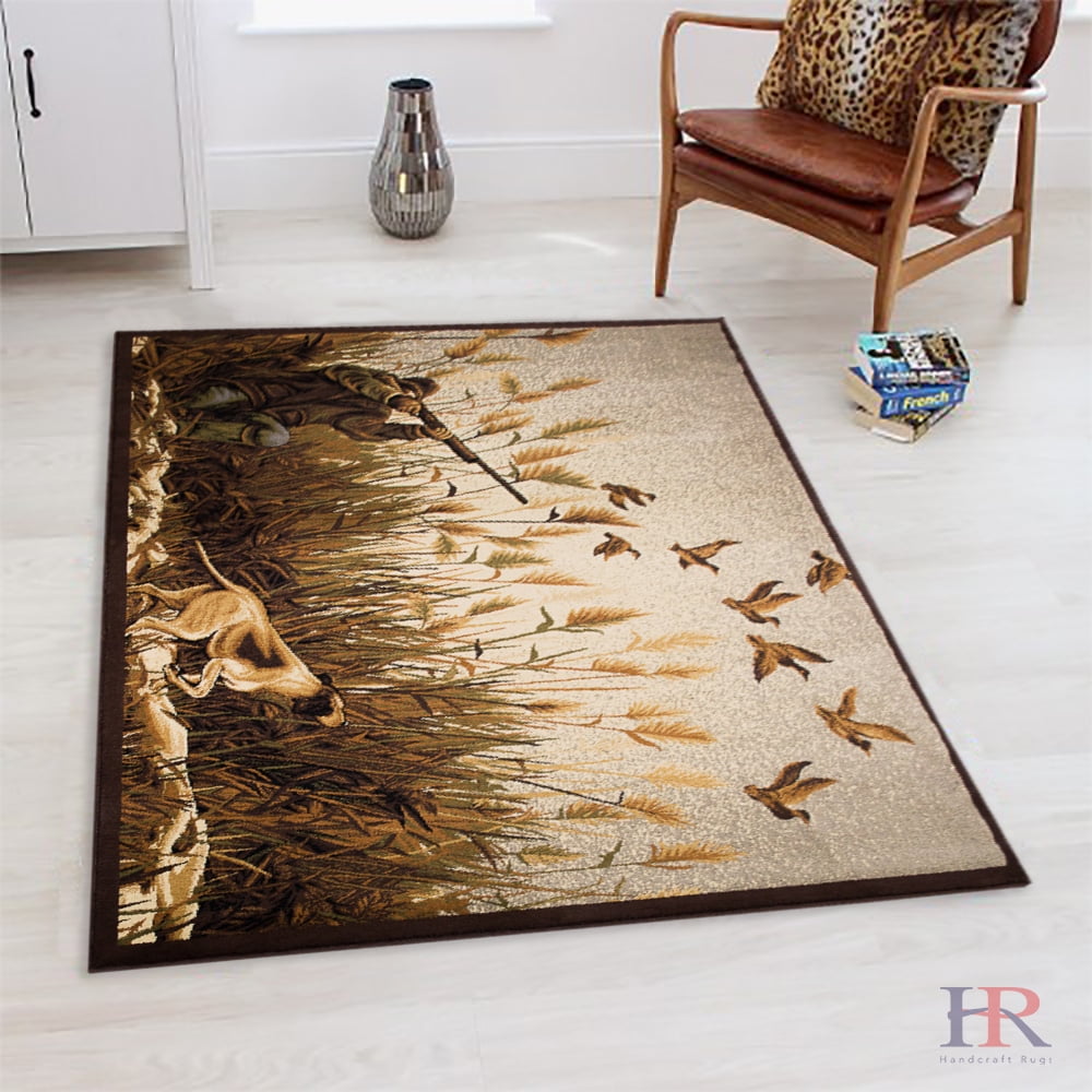 Handcraft Rugs Cabin Area Rug. Design Contains; Hunter and Hunting Dogs ...