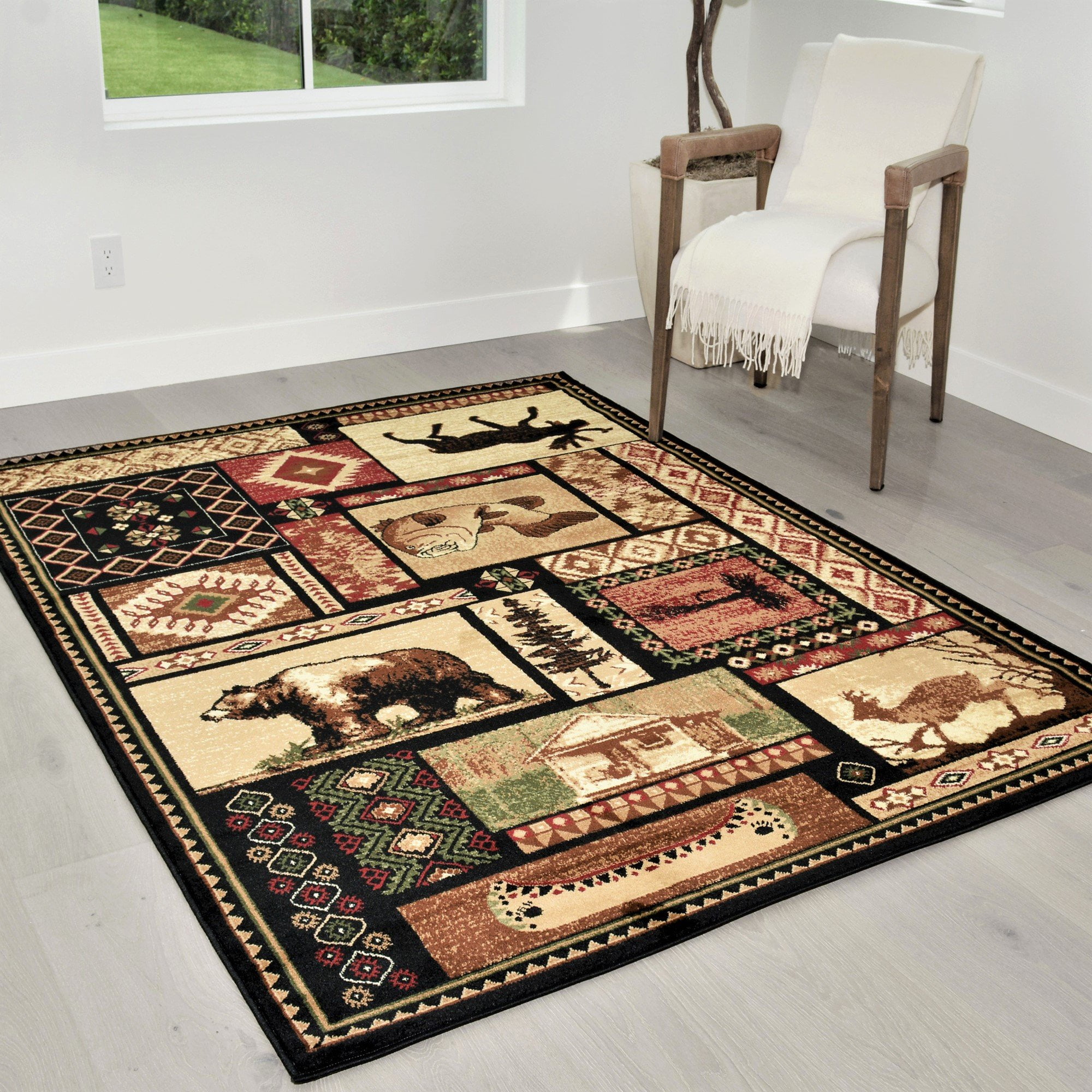 Handcraft Rugs Cabin Rug Lodge, Cabin Nature and Animals Area Rug ...