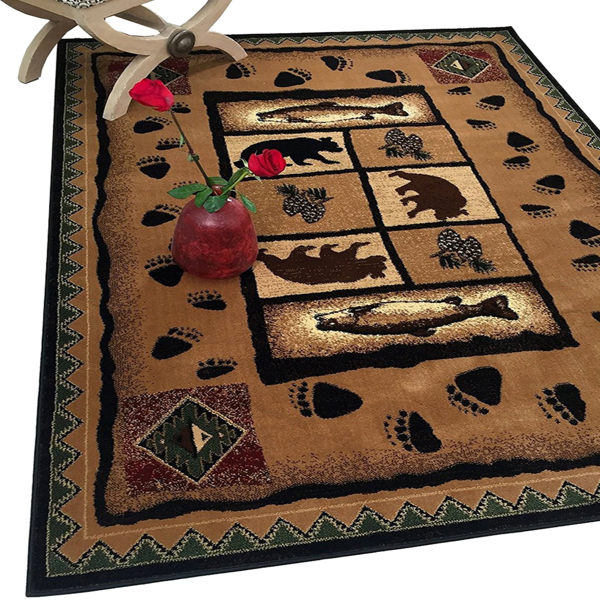 Handcraft Rugs Cabin Rug Lodge, Cabin Nature and Animals Area Rug ...