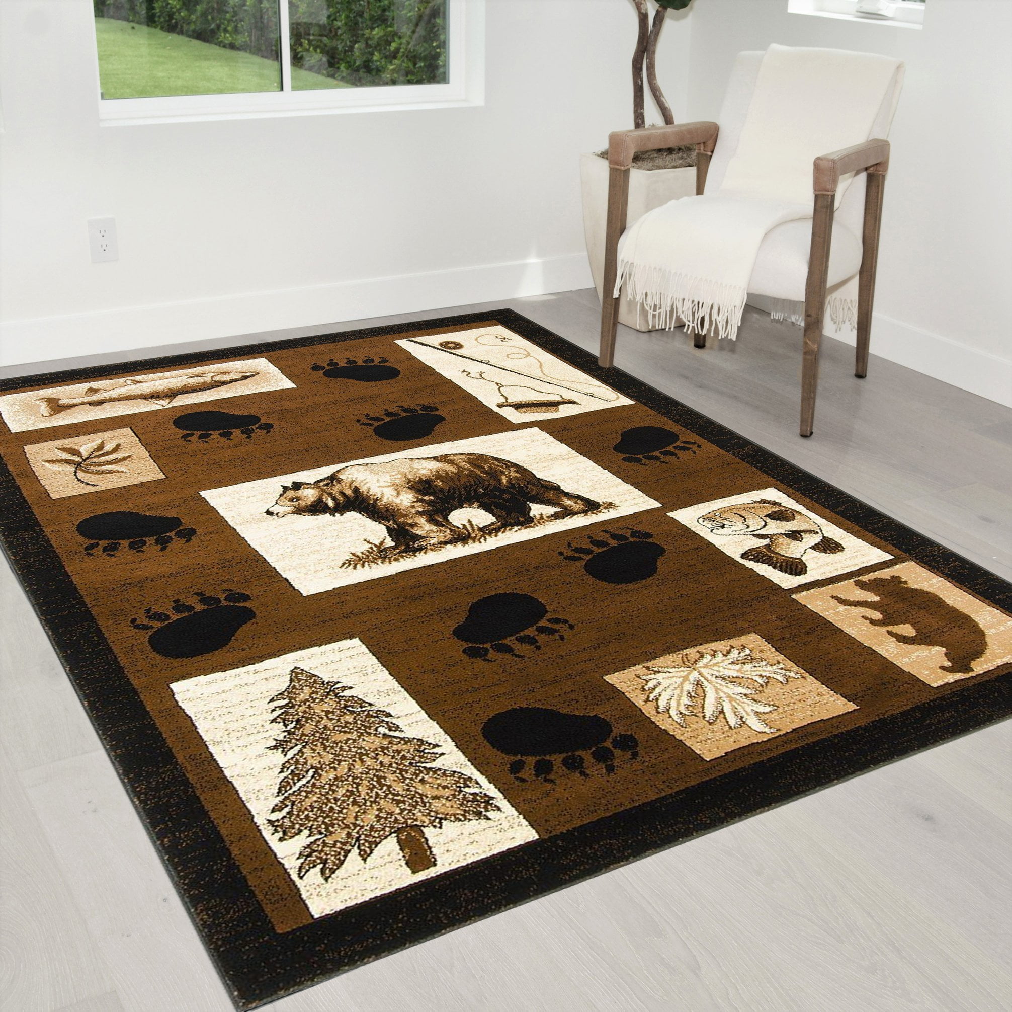 Handcraft Rugs Cabin Rug Lodge, Cabin Nature and Animals Area Rug ...
