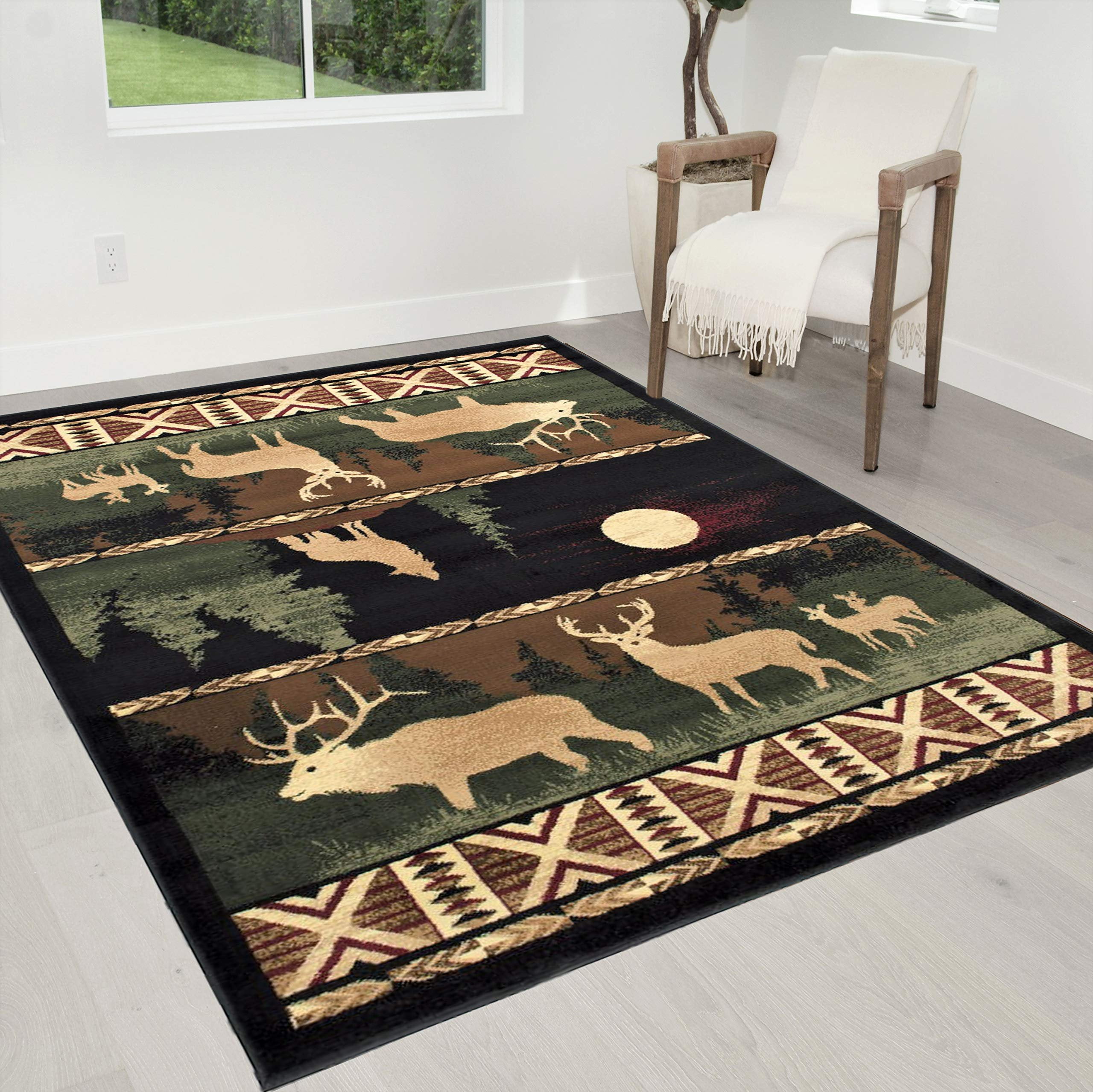 Handcraft Rugs Cabin Rug Lodge, Cabin Nature and Animals Area Rug ...