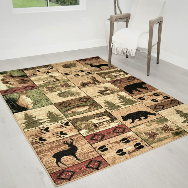 Handcraft Rugs Cabin Rug Lodge, Cabin Nature and Animals Area Rug ...