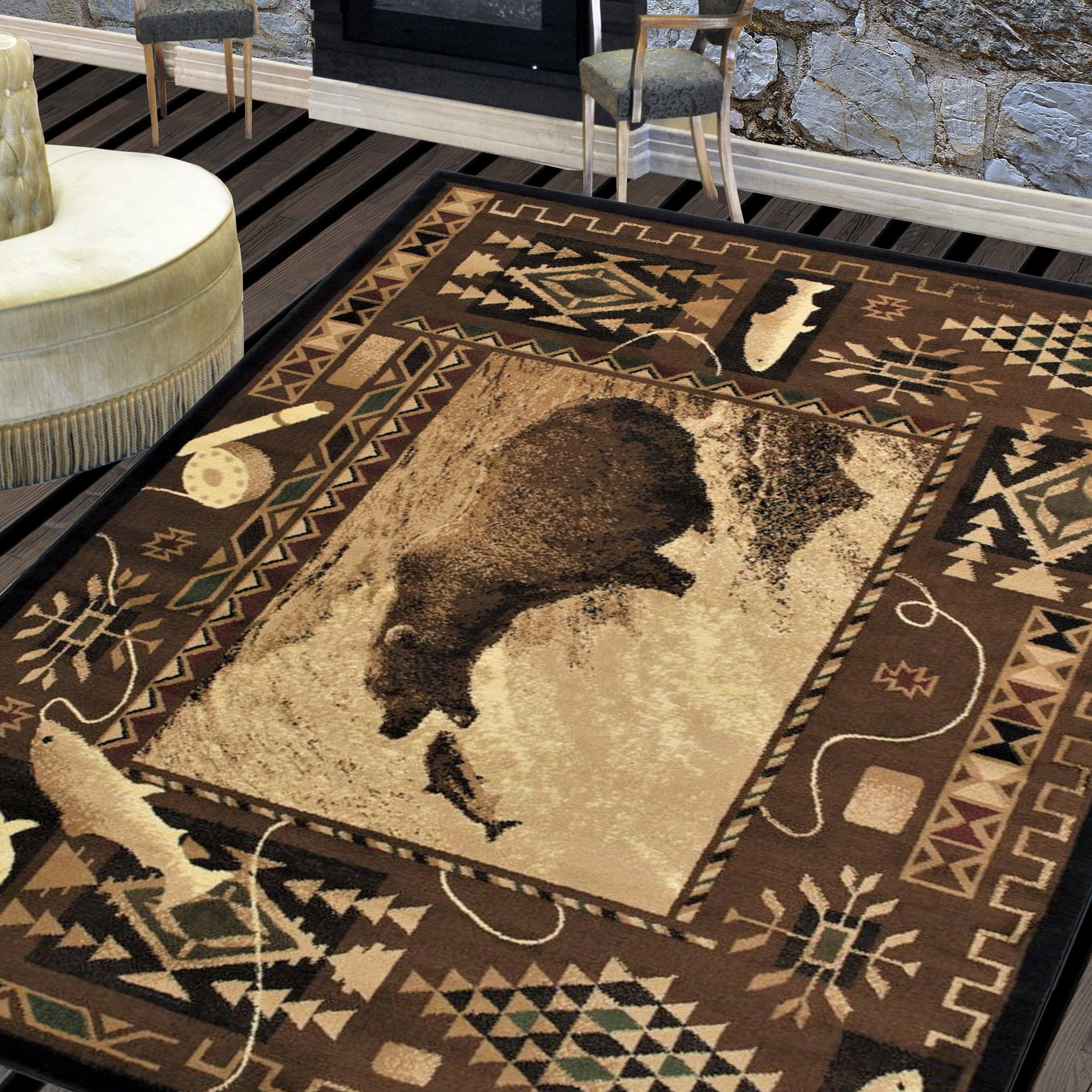 Handcraft Rugs Cabin Rug Lodge, Cabin Nature and Animals Area Rug ...