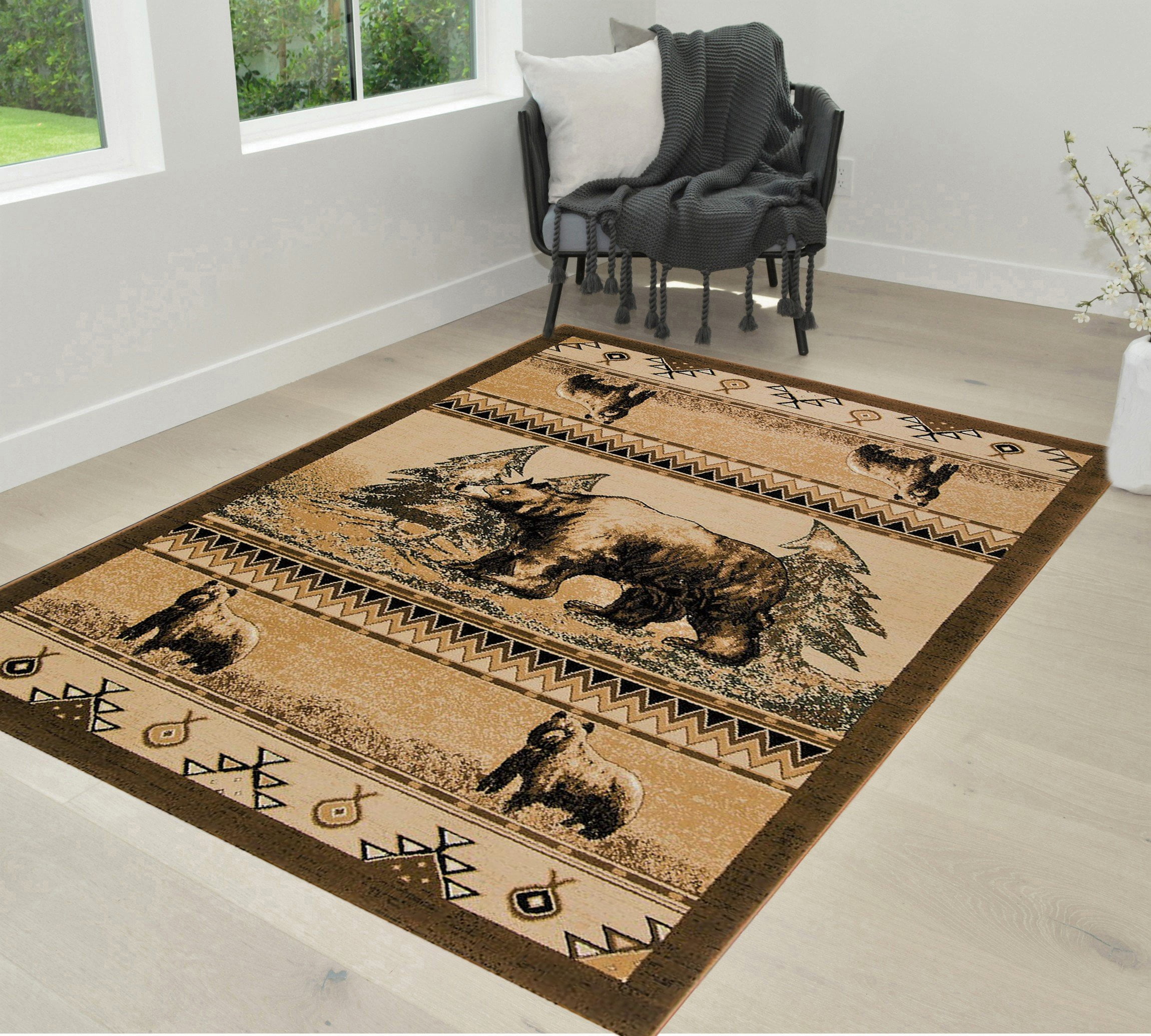 Handcraft Rugs Cabin Rug Lodge, Cabin Nature and Animals Area Rug ...