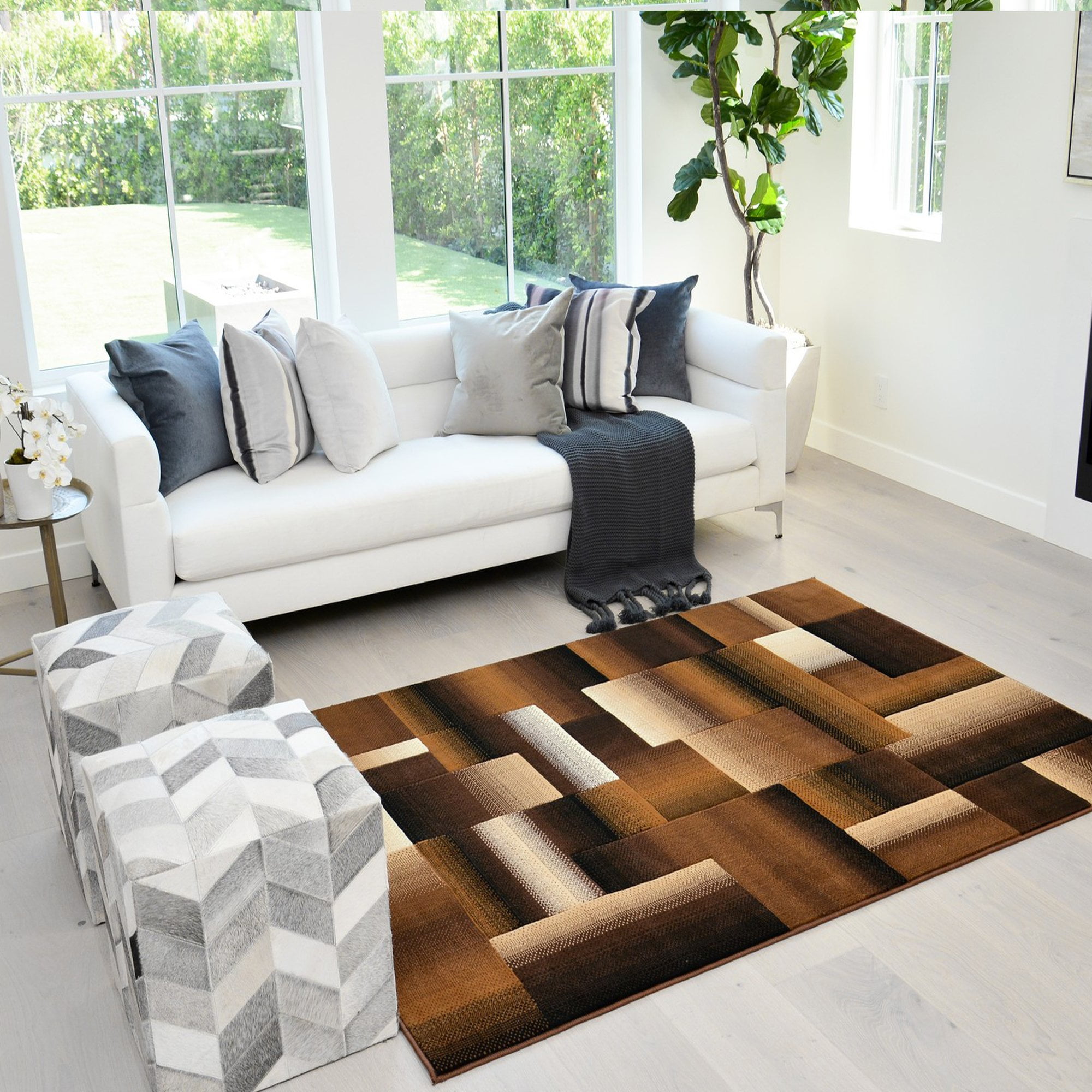Handcraft Rugs Chocolate Brown/Beige/Gold Abstract Geometric Modern ...
