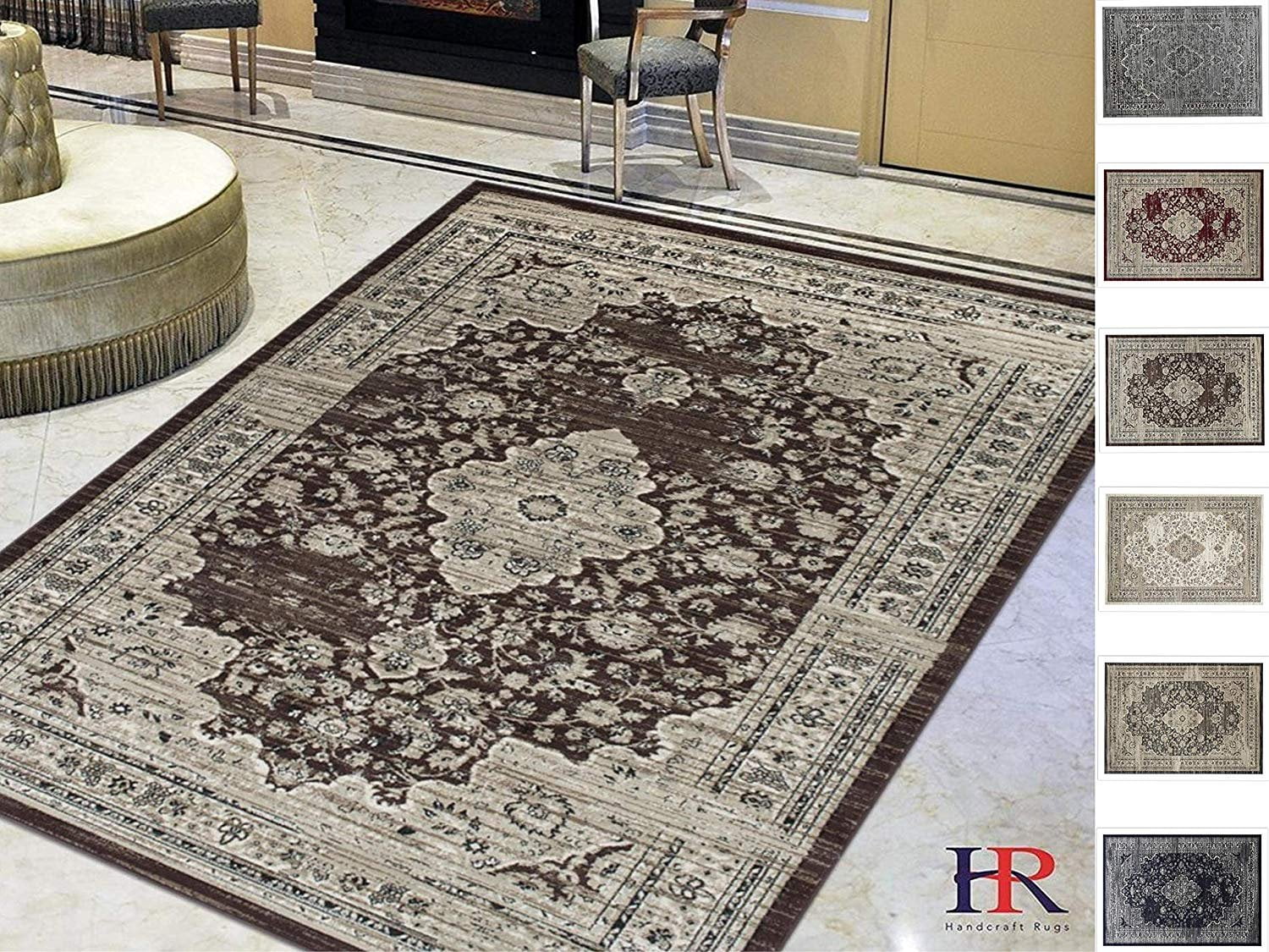 Handcraft Rugs-Espresso Brown/Beige Persian Isfahan Floral Pattern ...