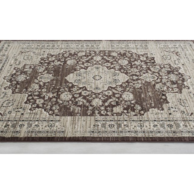 HR Floral Pattern Distressed Modern Vintage Area Rug Espresso - 5 by 7 ...