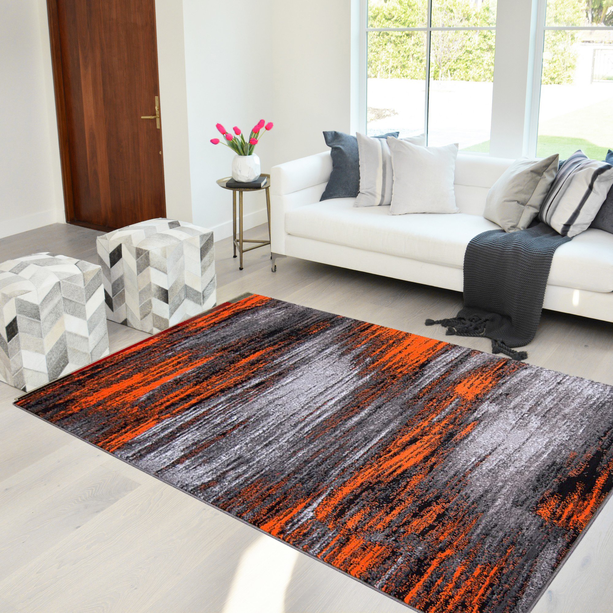 Handcraft Rugs Electric Orange/Gray/Silver/Black/Abstract Area Rug ...