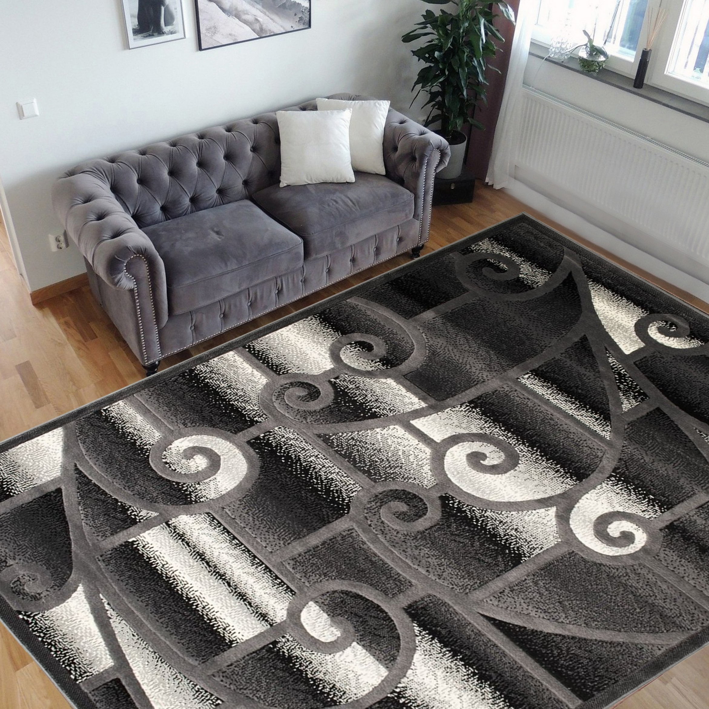 Handcraft Rugs-Modern Abstract Geometric Swirls Rug, Gray/Black/White ...