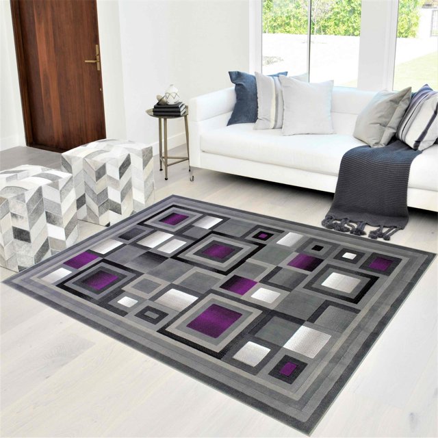 Handcraft Rugs Purple and Gray Abstract Geometric Modern Squares ...