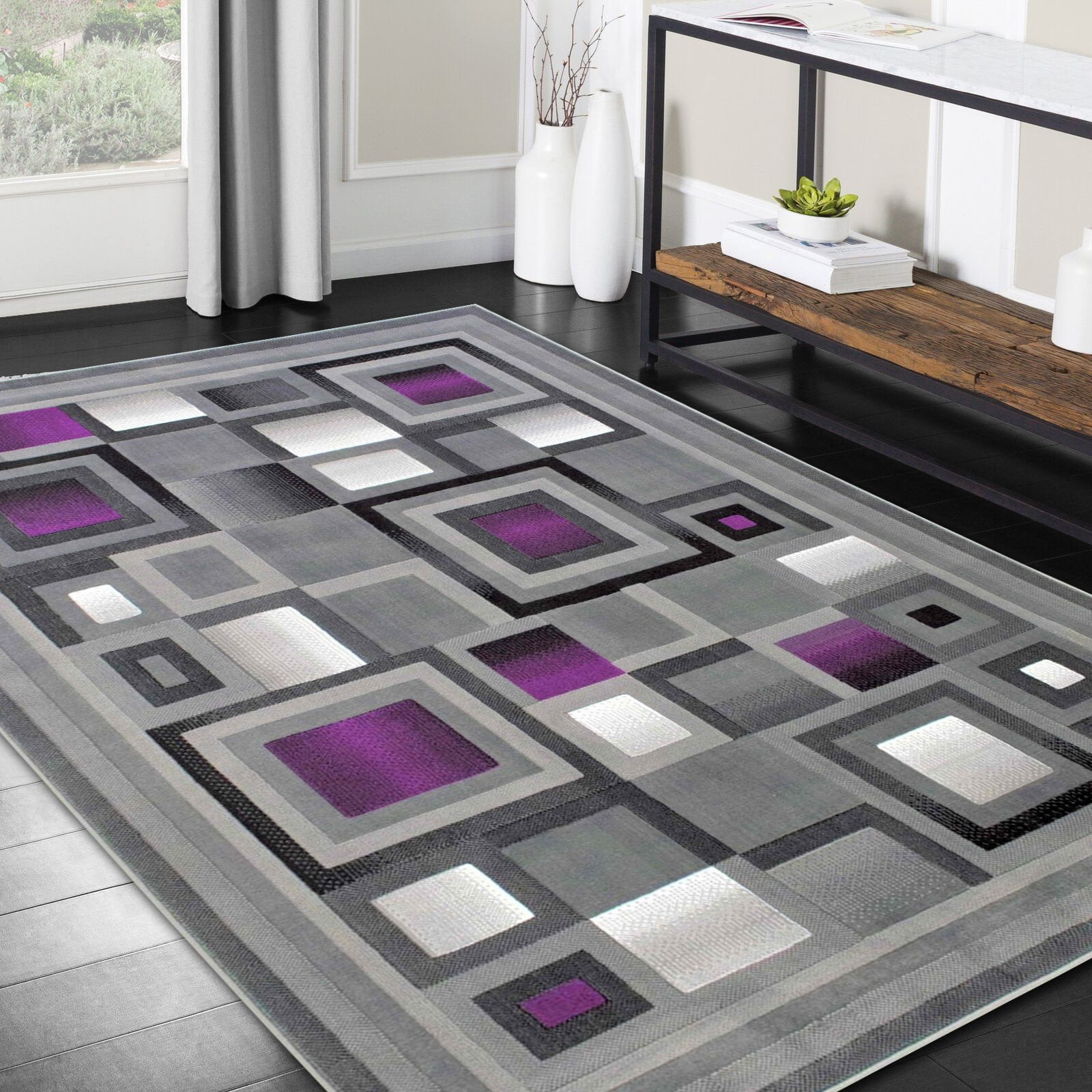 Handcraft Rugs Purple and Grey Abstract Geometric Modern Squares ...