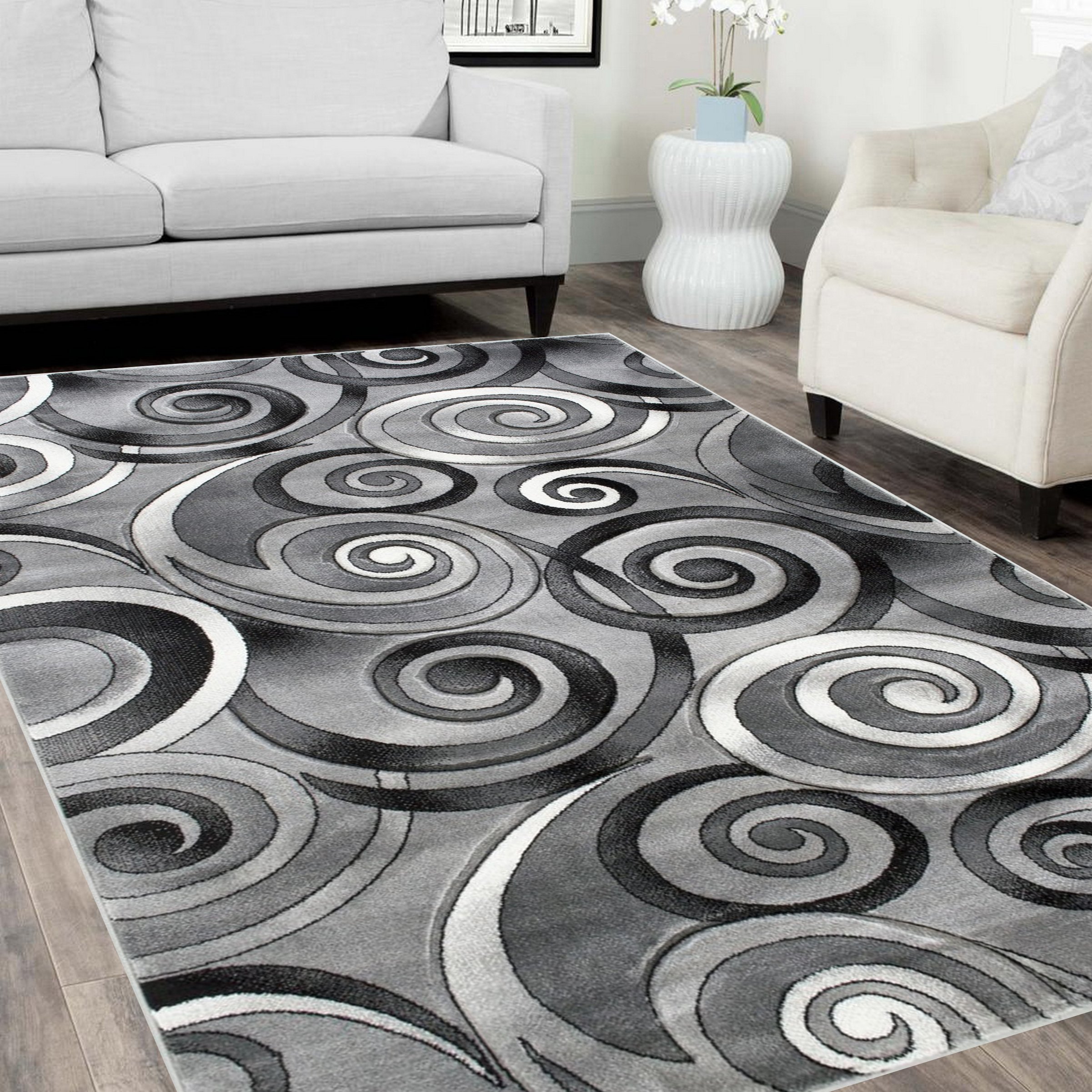 Modern Swirls Hand-Carved Soft Living Room Area Rug - Walmart.com