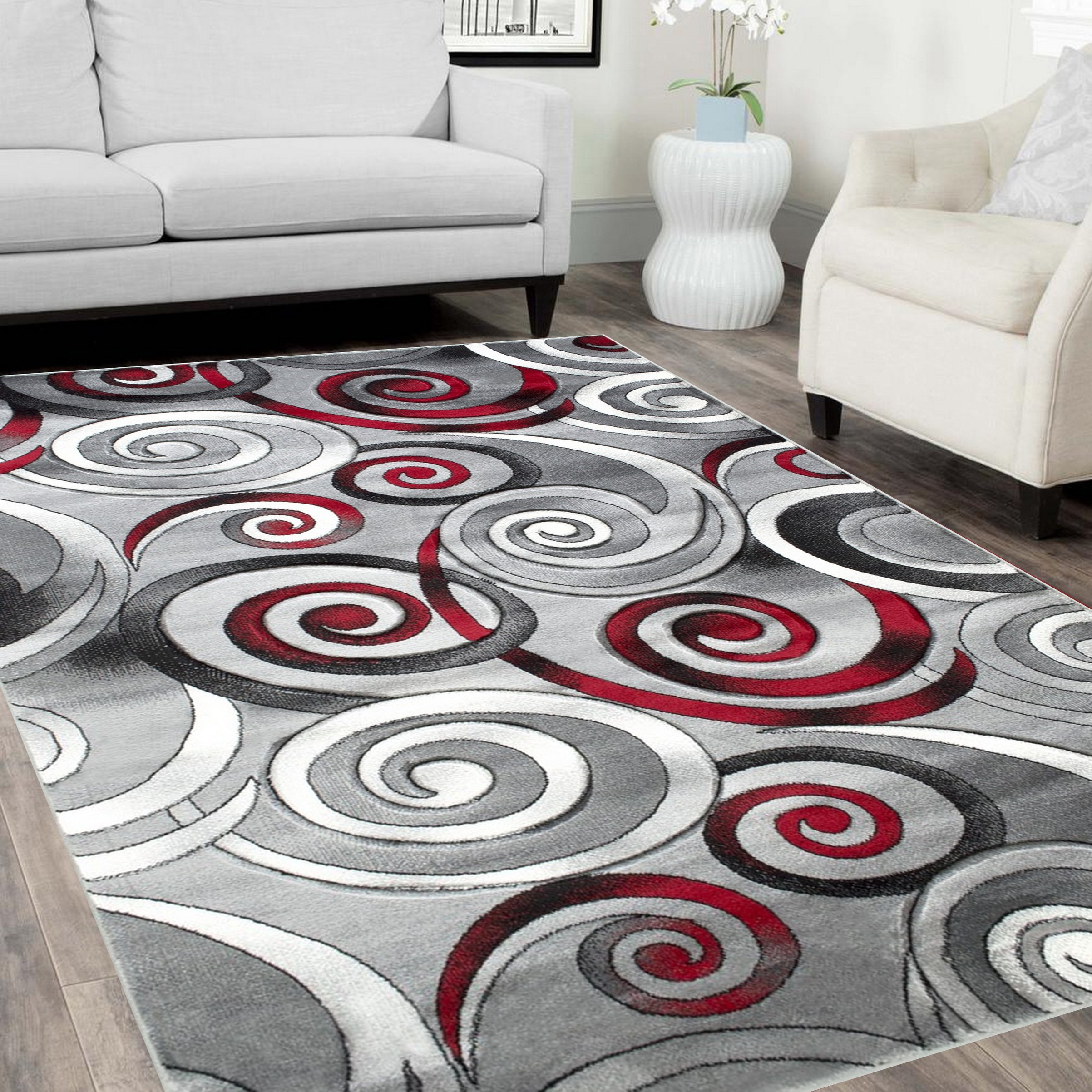 Swirls/Circles/Spiral Modern Abstract Contemporary Hand Carved Area Rug ...