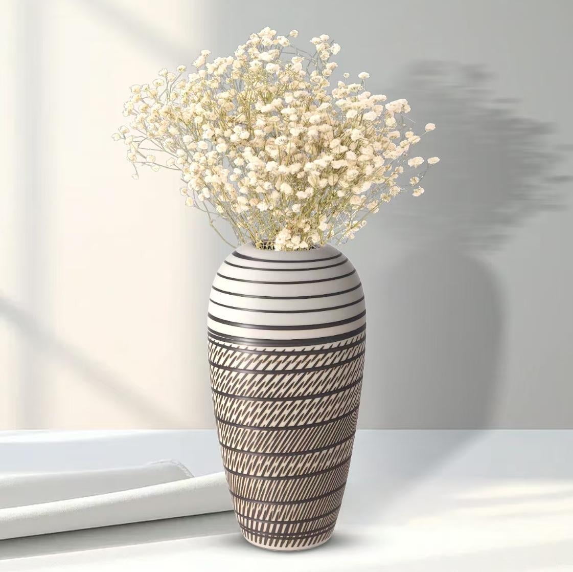 Rustic Large Ceramic Vase ,10.4 inch Modern White Artificial Flowers ...
