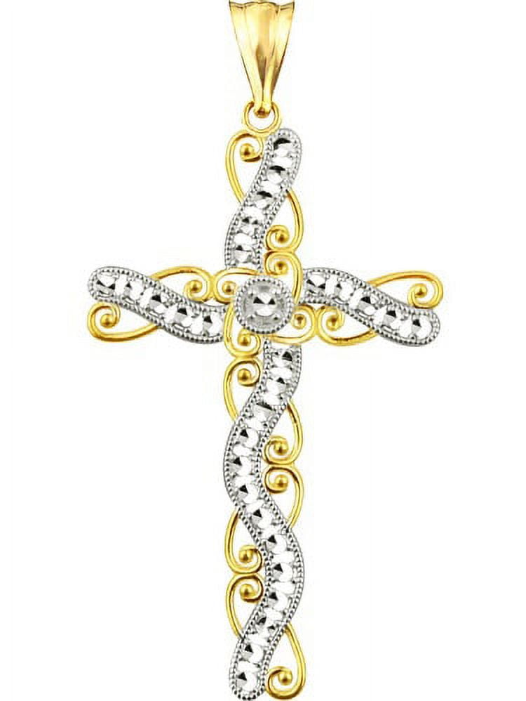 Handcrafted 10kt Gold Diamond-Cut Ribbon Swirl Cross Charm Pendant ...
