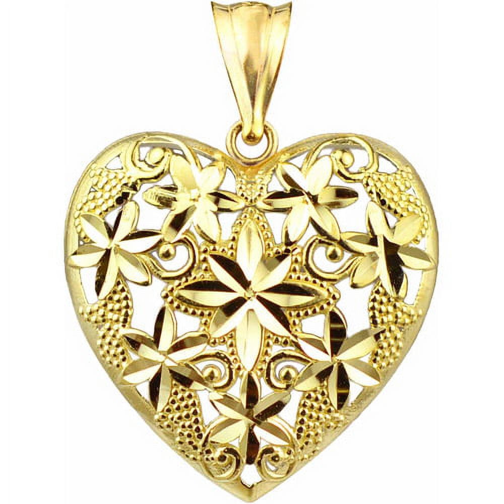 Handcrafted 10kt Gold Floral Heart Charm Pendant - Walmart.com